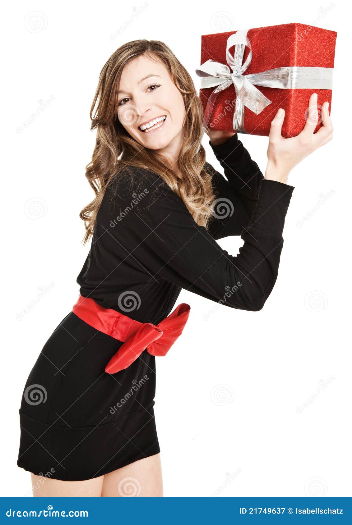 Happy Young Woman with a Present Stock Image - Image of black, cheerful ...
