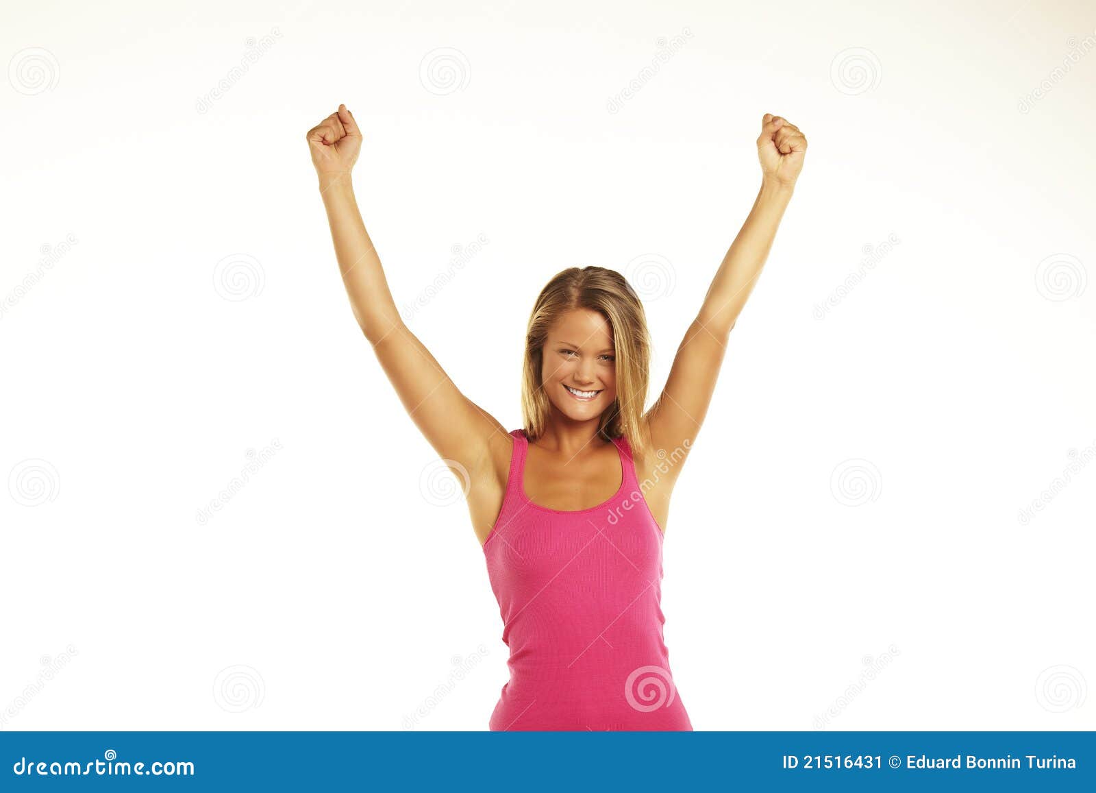 Happy Young Woman Raising Hands In Joy And Freedom Stock Image Image
