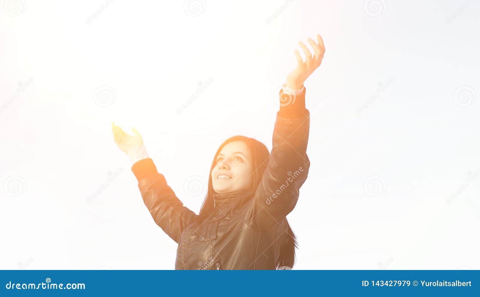 Happy Young Woman Raising Her Hands in the City Street Stock Image ... Happy Young Woman Raising Her Hands in the City Street Stock Image ...