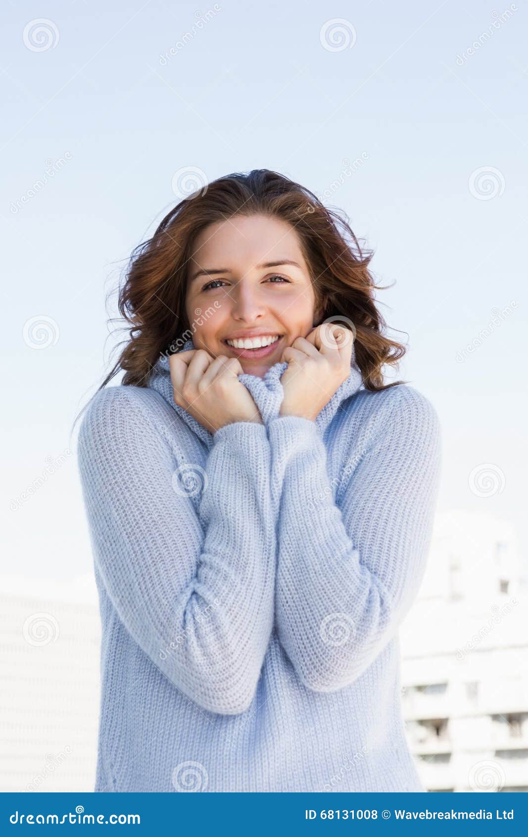 Happy Young Woman Shivering Stock Photo - Image of front, standing ...