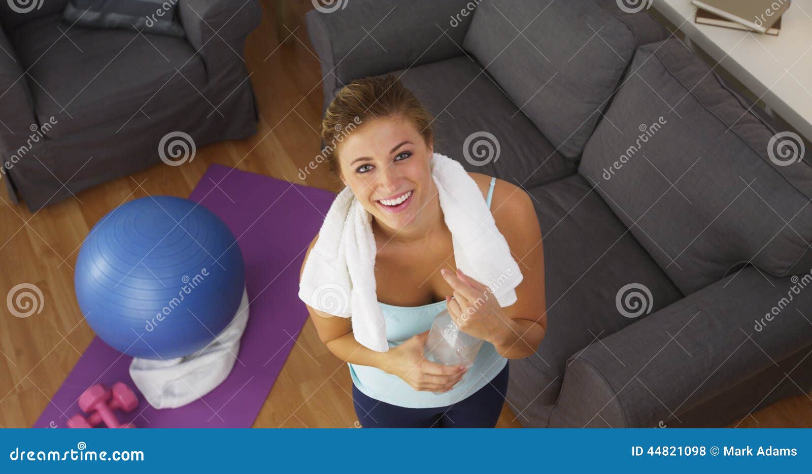 Happy Young Woman Smiling after Exercising Stock Photo - Image of ...