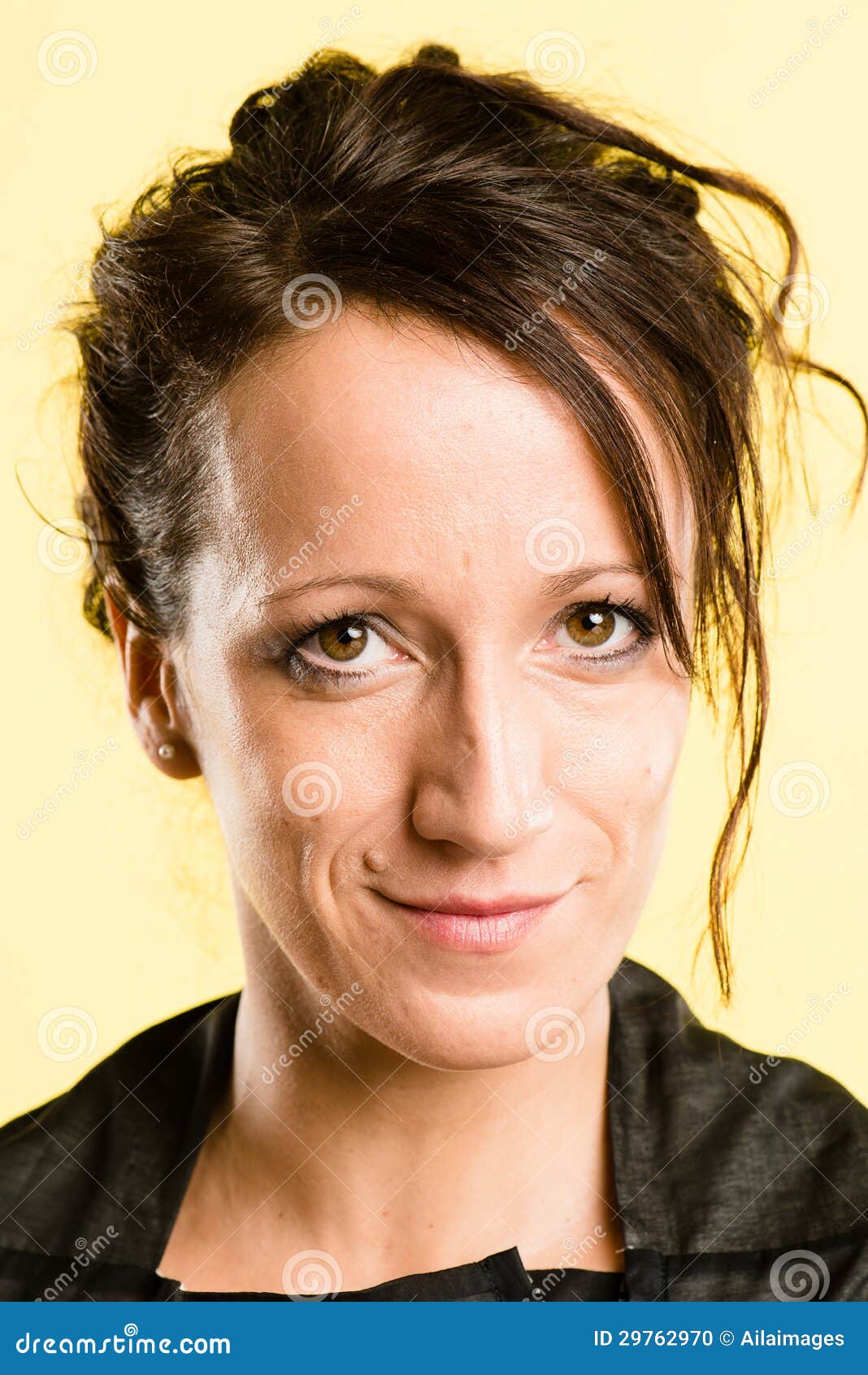 Happy Woman Portrait Real People High Definition Yellow Background ...