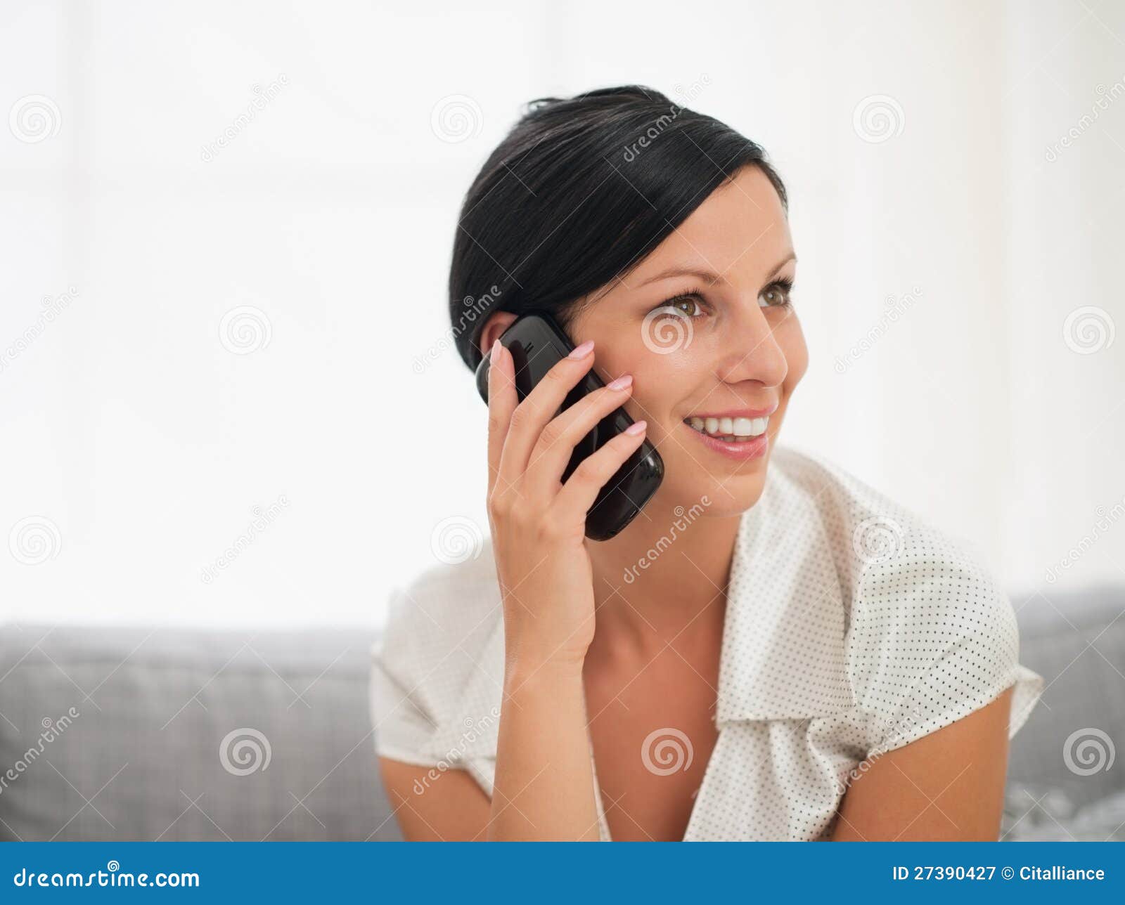 Happy Young Woman Speaking Mobile Phone Stock Image - Image of ...