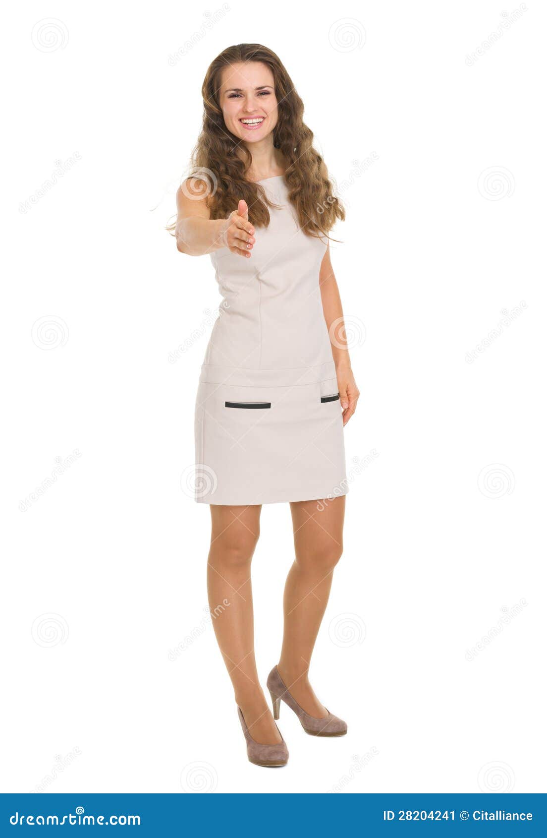 Happy Young Woman Stretching Hand for Handshake Stock Image - Image of ...