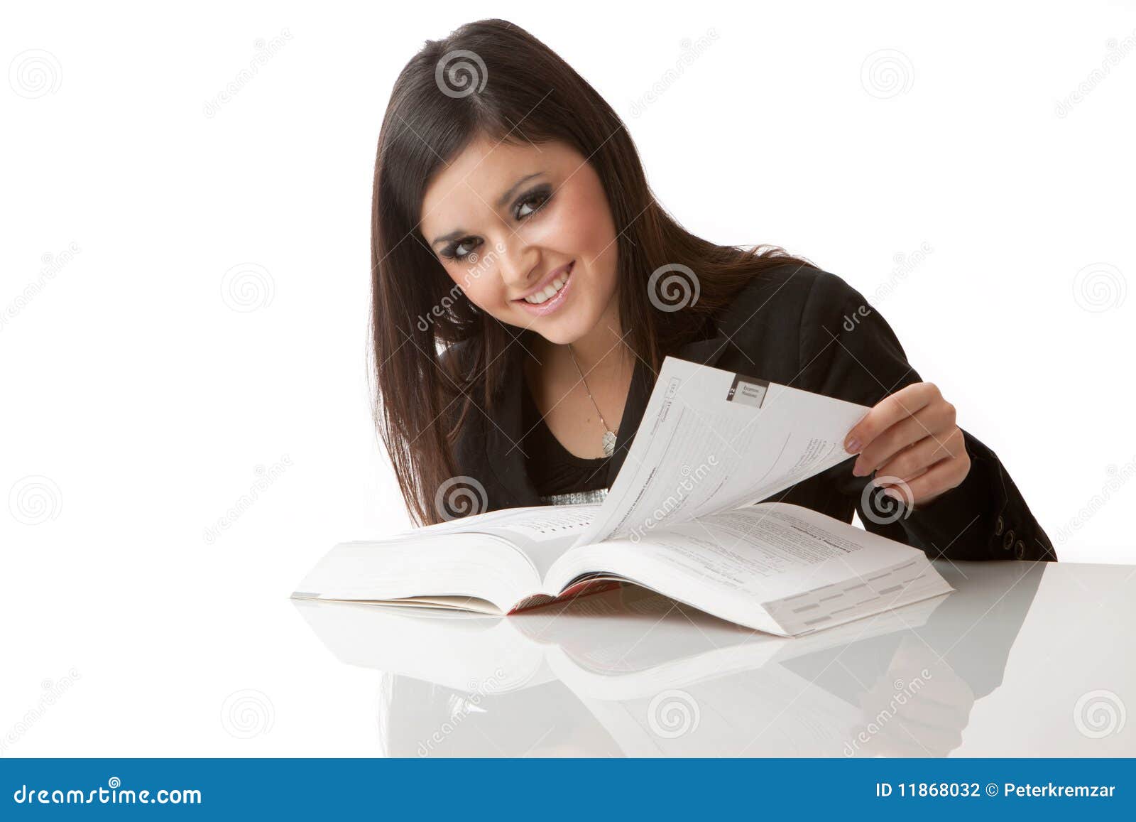 Happy Young Woman Studies a Book Stock Photo - Image of college, casual ...