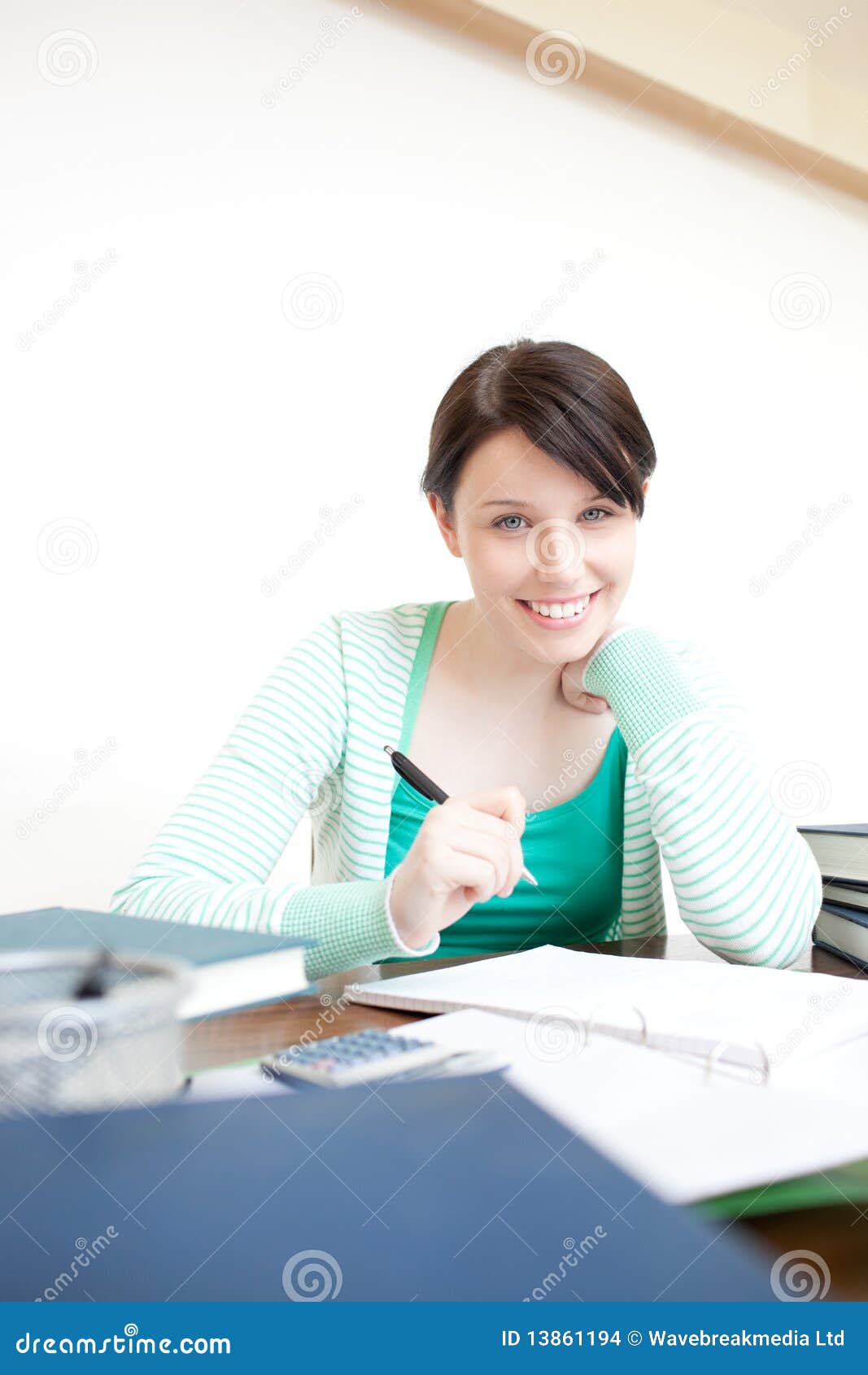 Happy young woman studying stock photo. Image of learn - 13861194
