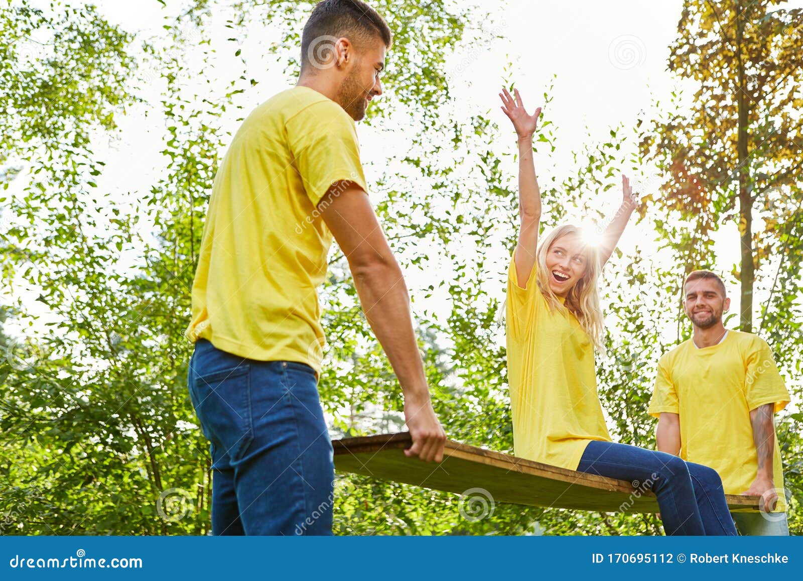 Happy Young Woman in a Teamwork Exercise Stock Photo - Image of ...