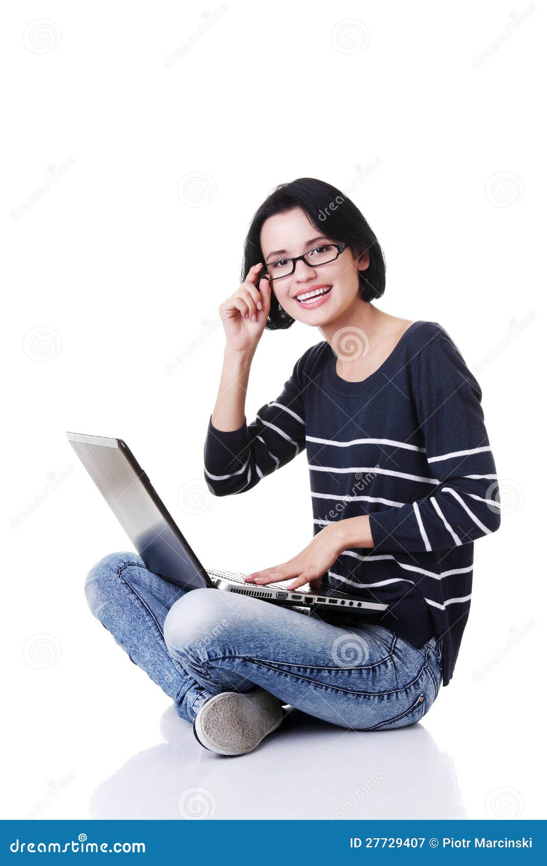 Happy Young Woman Using Her Laptop Stock Image - Image of happy ...