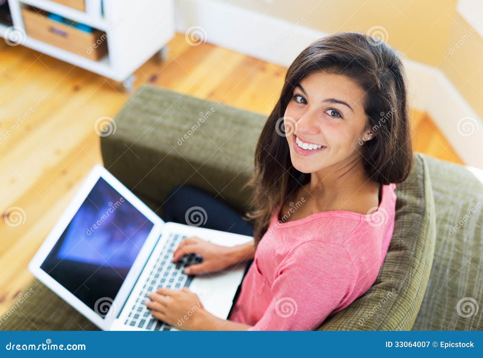 Happy Young Woman Using a Laptop Computer Stock Image - Image of ...