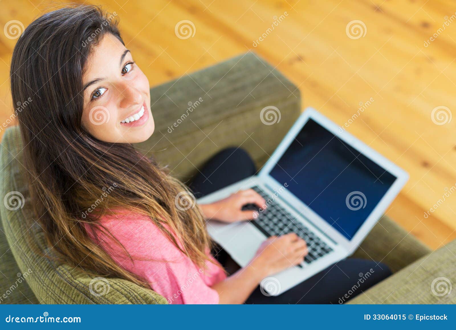 Happy Young Woman Using a Laptop Computer Stock Image - Image of modern ...