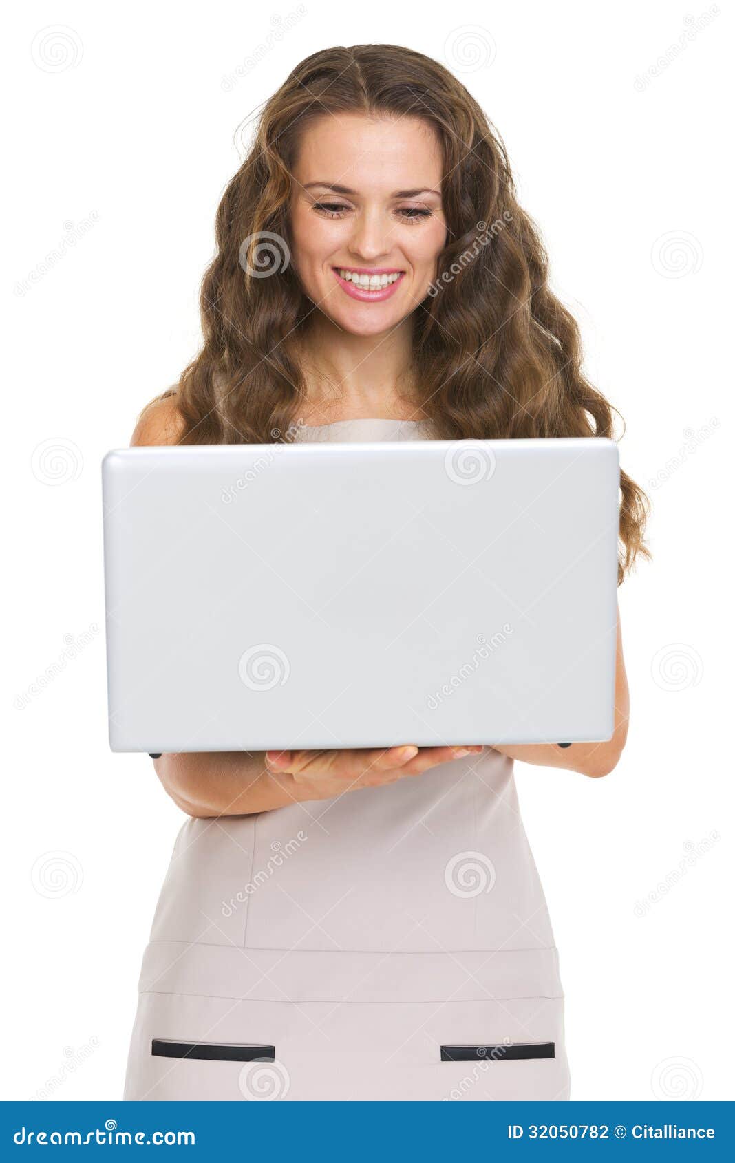 Happy Young Woman Using Laptop Stock Photo - Image of email, beautiful ...