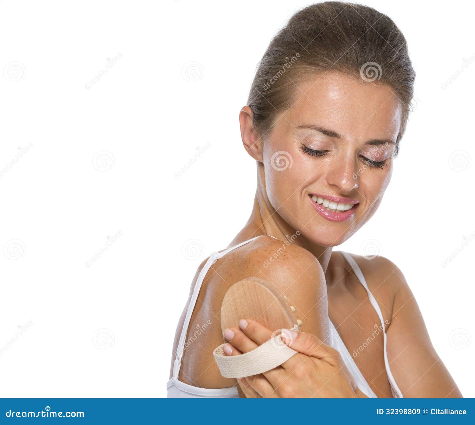 Happy Young Woman Using Massager Stock Image - Image of portrait, care ...