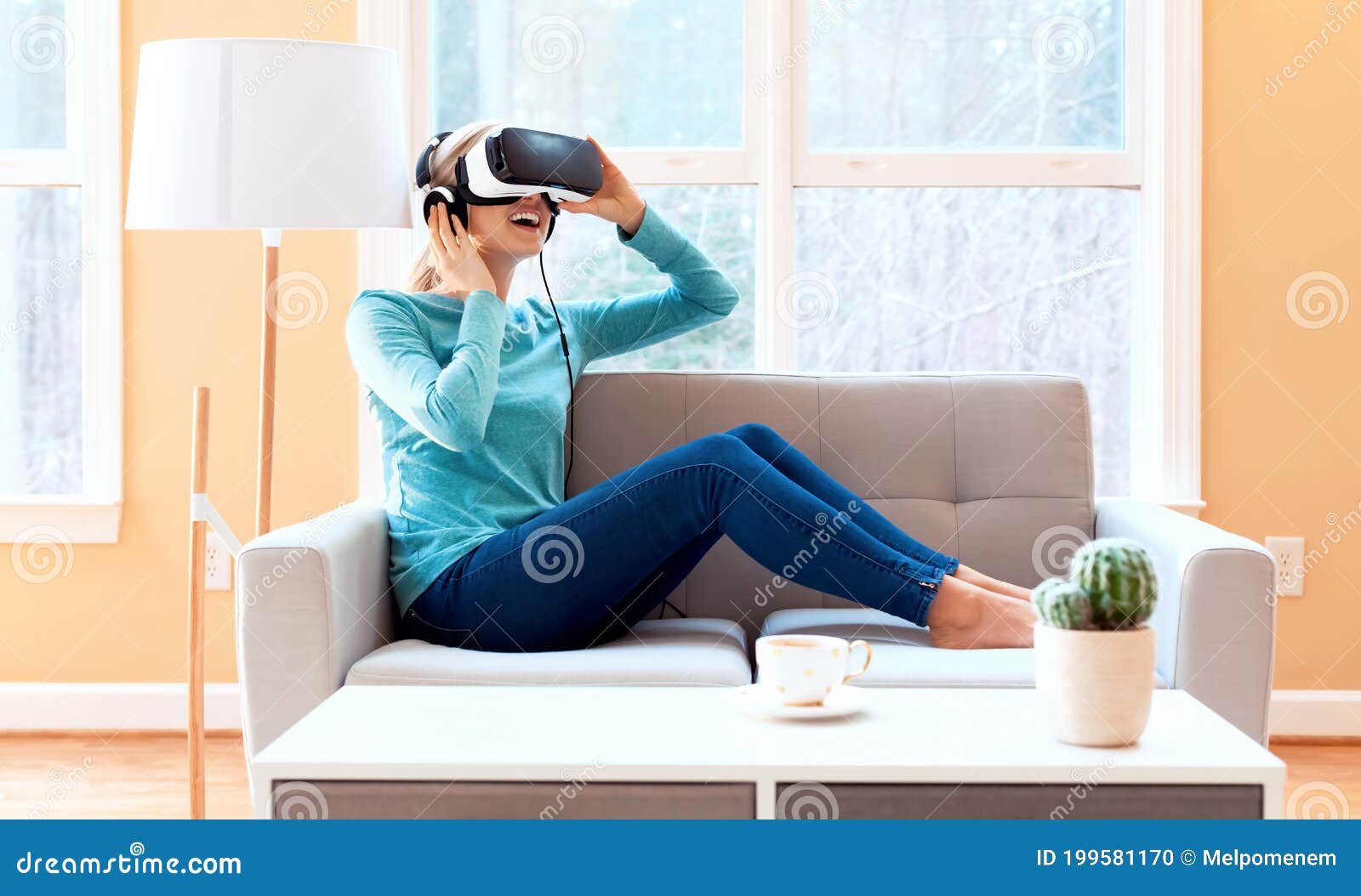 Happy Young Woman Using a VR Headset Stock Photo - Image of lifestyle ...