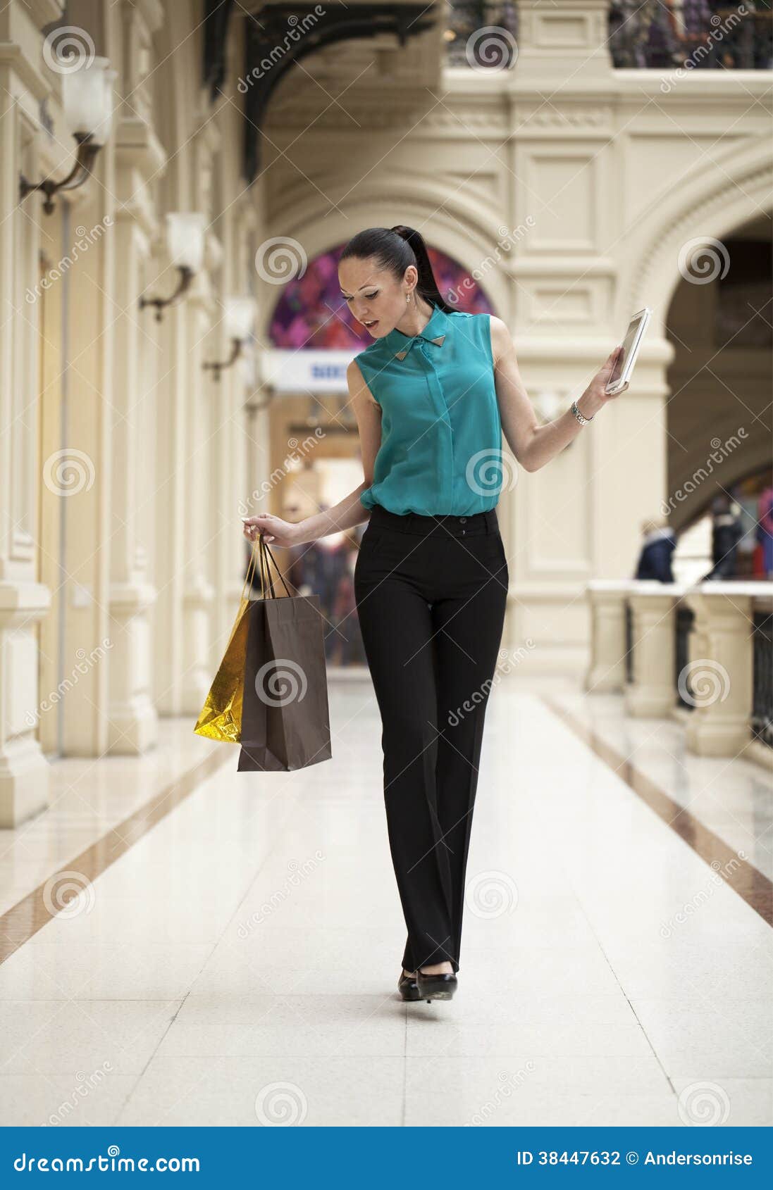 Happy Young Woman Walking in the Shop Stock Photo - Image of human ...