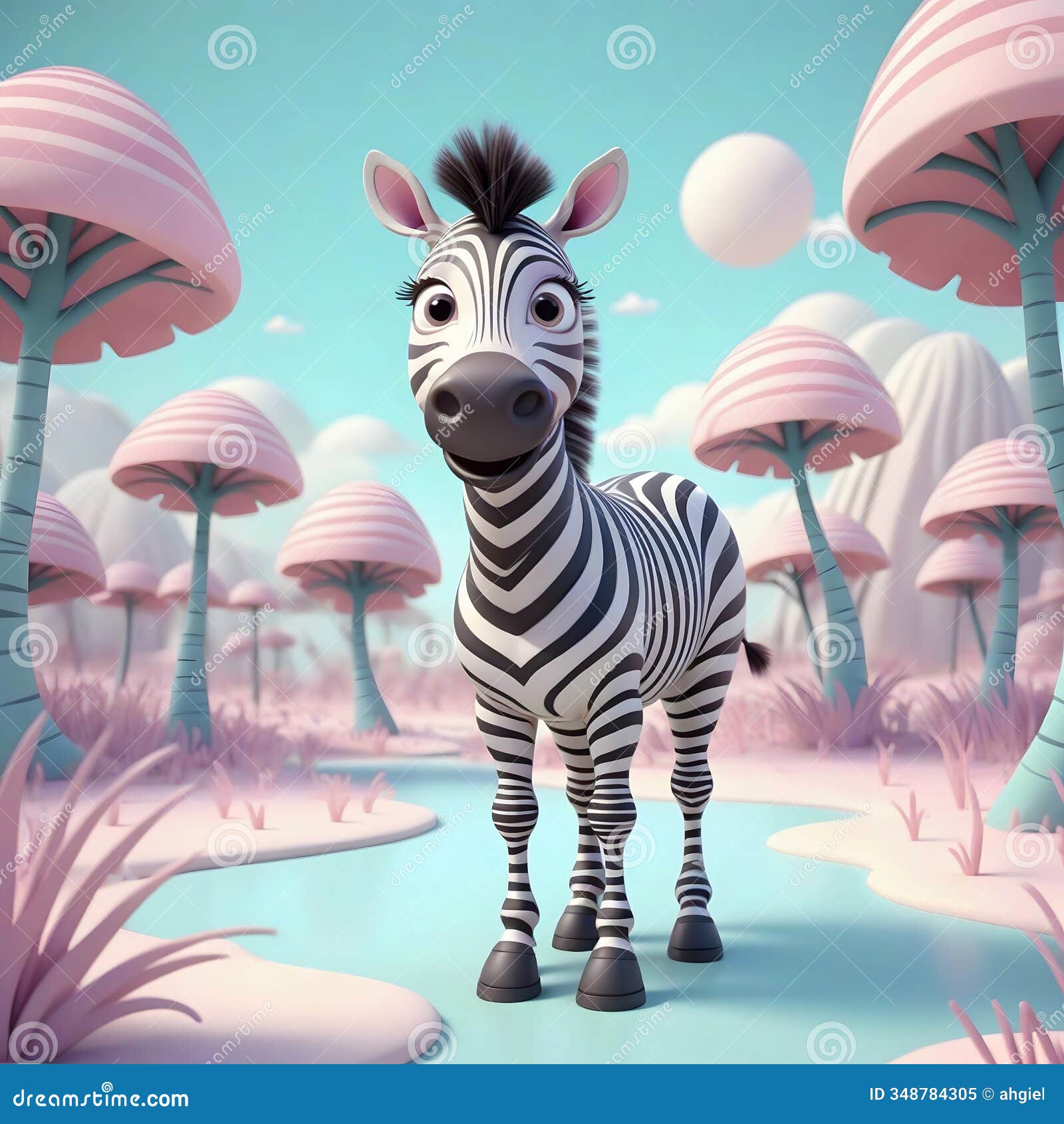Happy Zebra in Cartoon Landscape Stock Illustration - Illustration of ...
