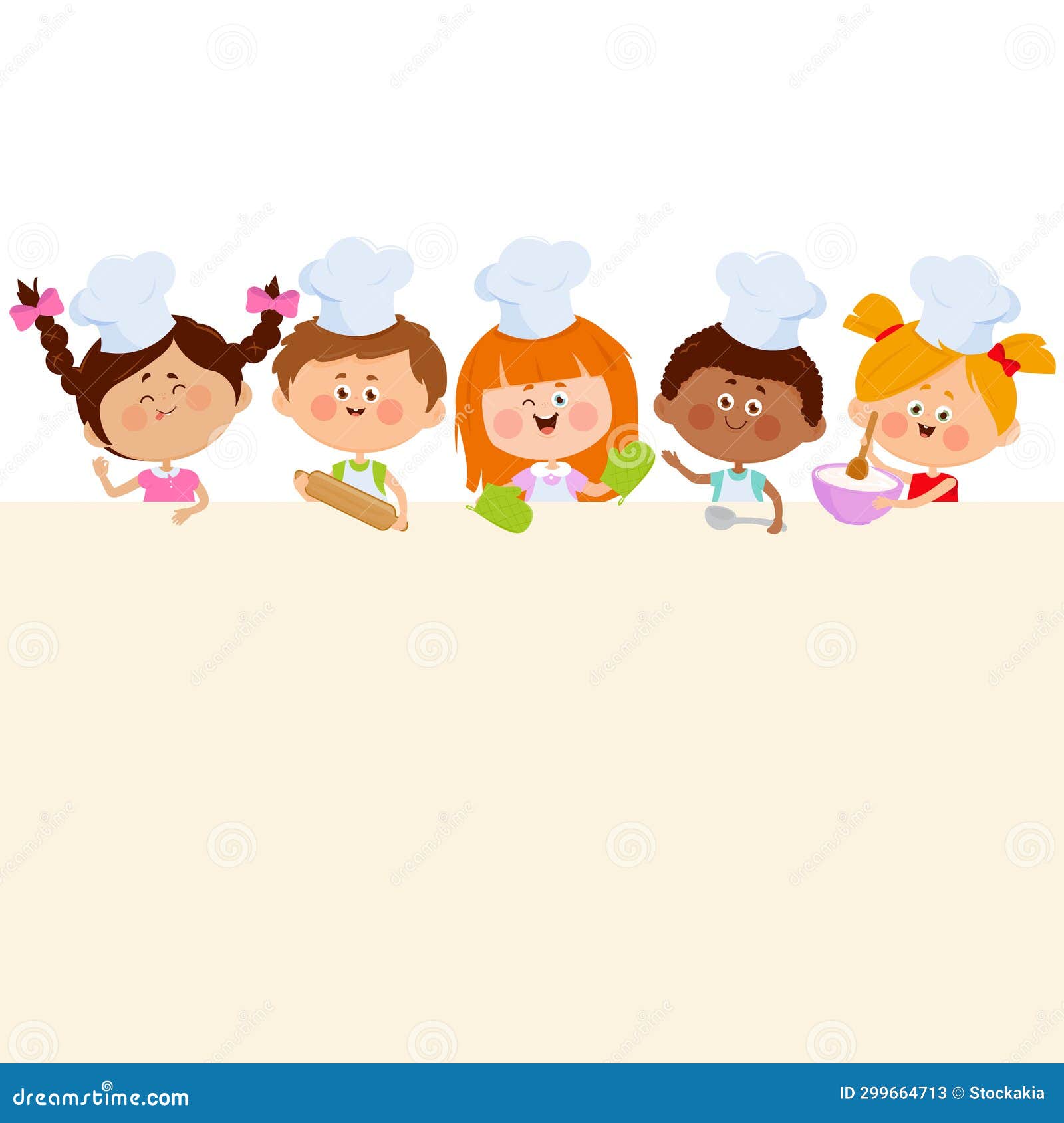 Banner with Diverse Group of Children Chefs. Children with Cooking Hats ...