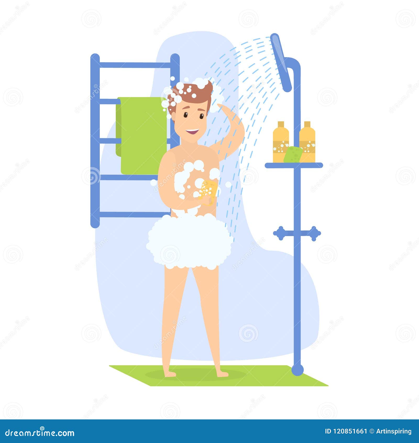 Hapy Man Taking Shower Stock Vector Illustration Of Naked 120851661