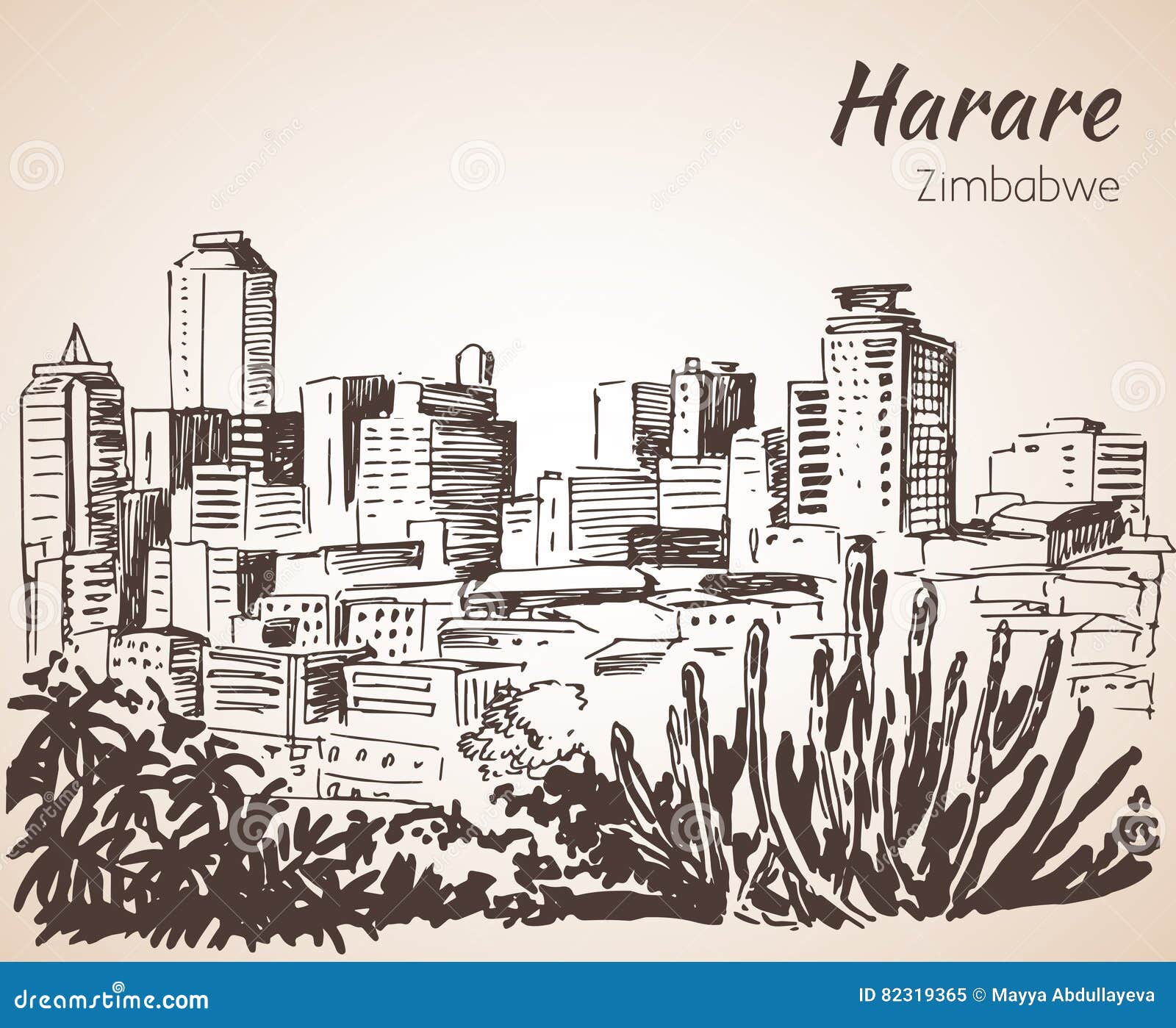 Harare cityscape sketch. stock vector. Illustration of destinations ...