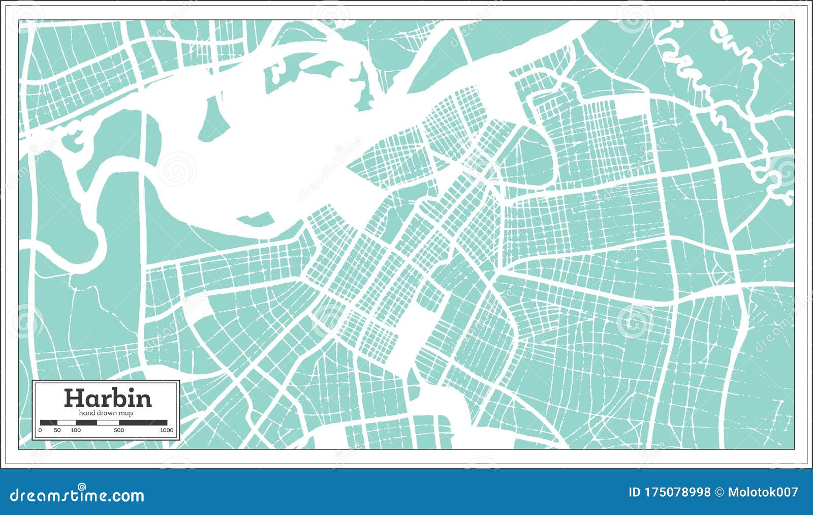 Harbin China City Map in Retro Style. Outline Map Stock Vector ...