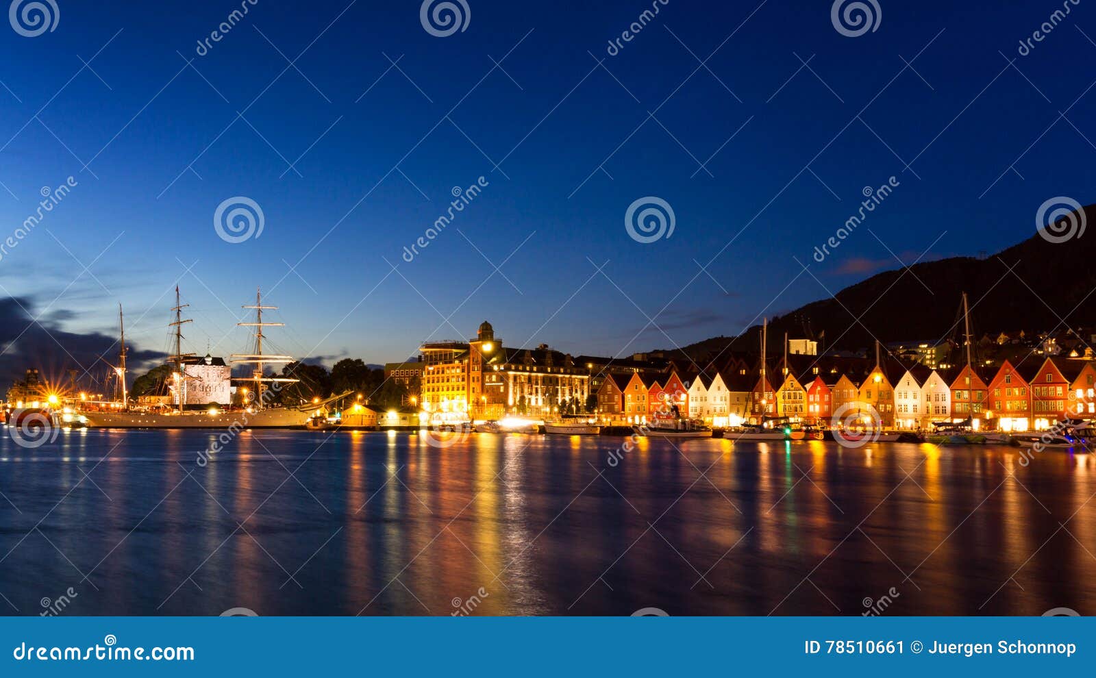 Harbor of Bergen during the Blue Hour Editorial Photo - Image of harbor ...