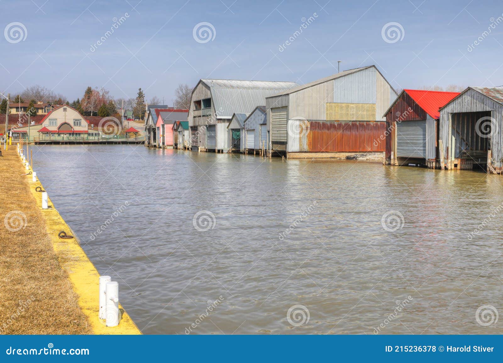Harbor and Boathouses in Port Rowan, Ontario, Canada Stock Photo ...