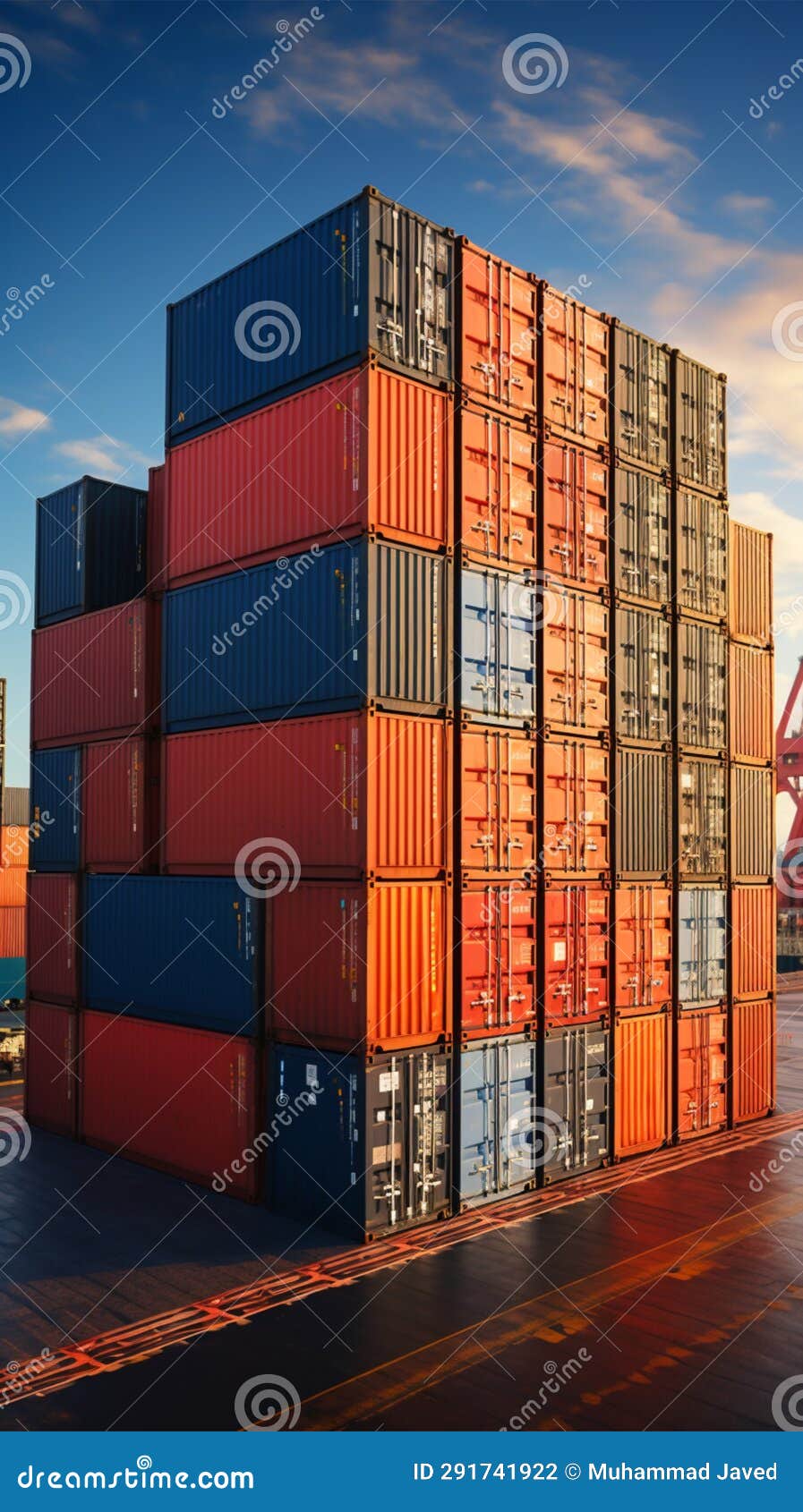 Harbor Container Display Stacked Cargo Containers Aboard Ship, Port ...