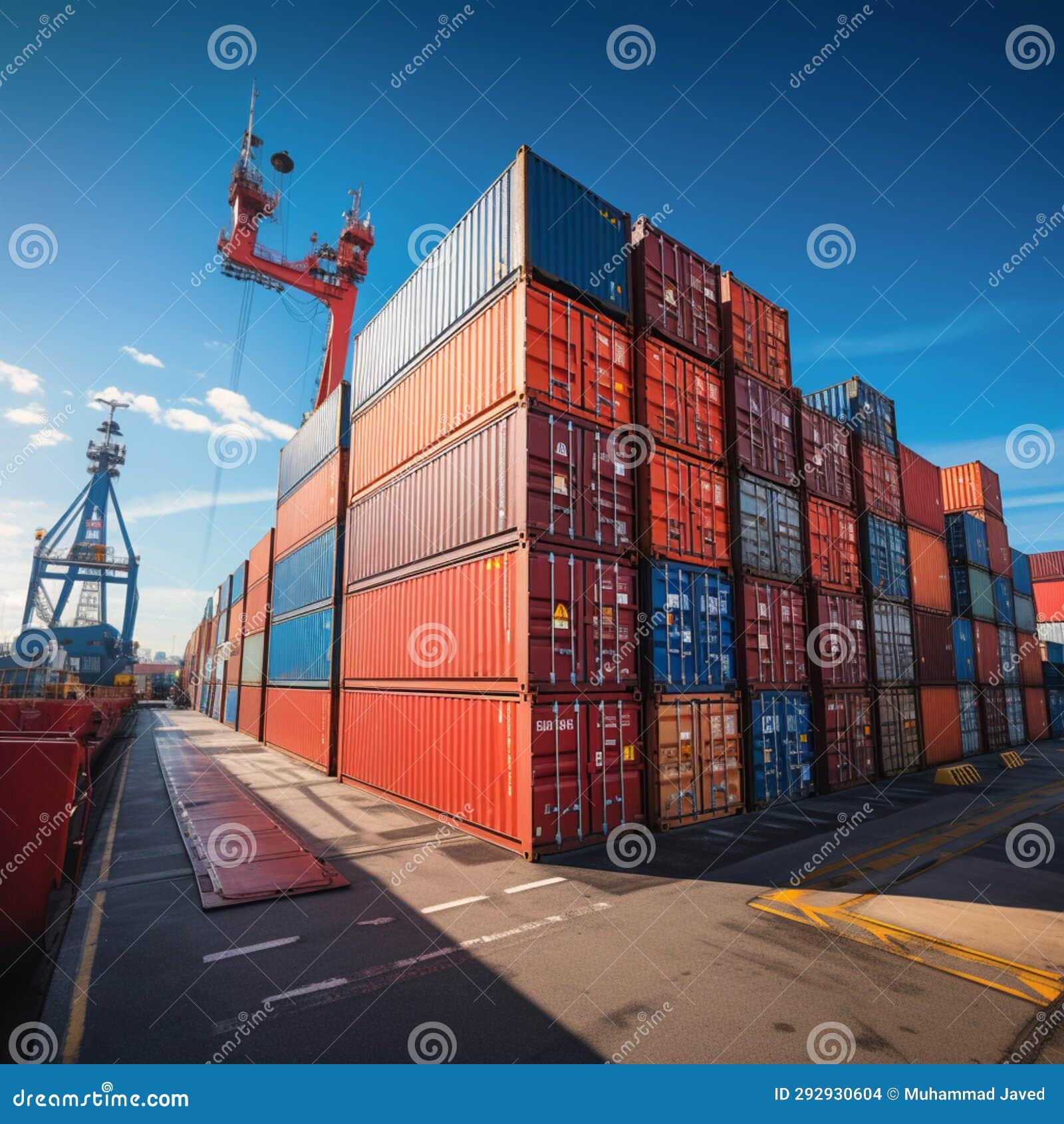 Harbor Container Display Stacked Cargo Containers Aboard Ship, Port ...