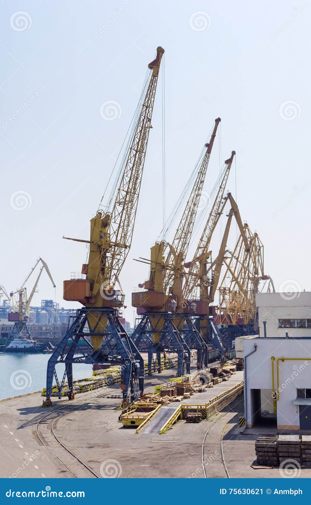 Harbor Cranes in Sea Cargo Port Stock Image - Image of unloading ...