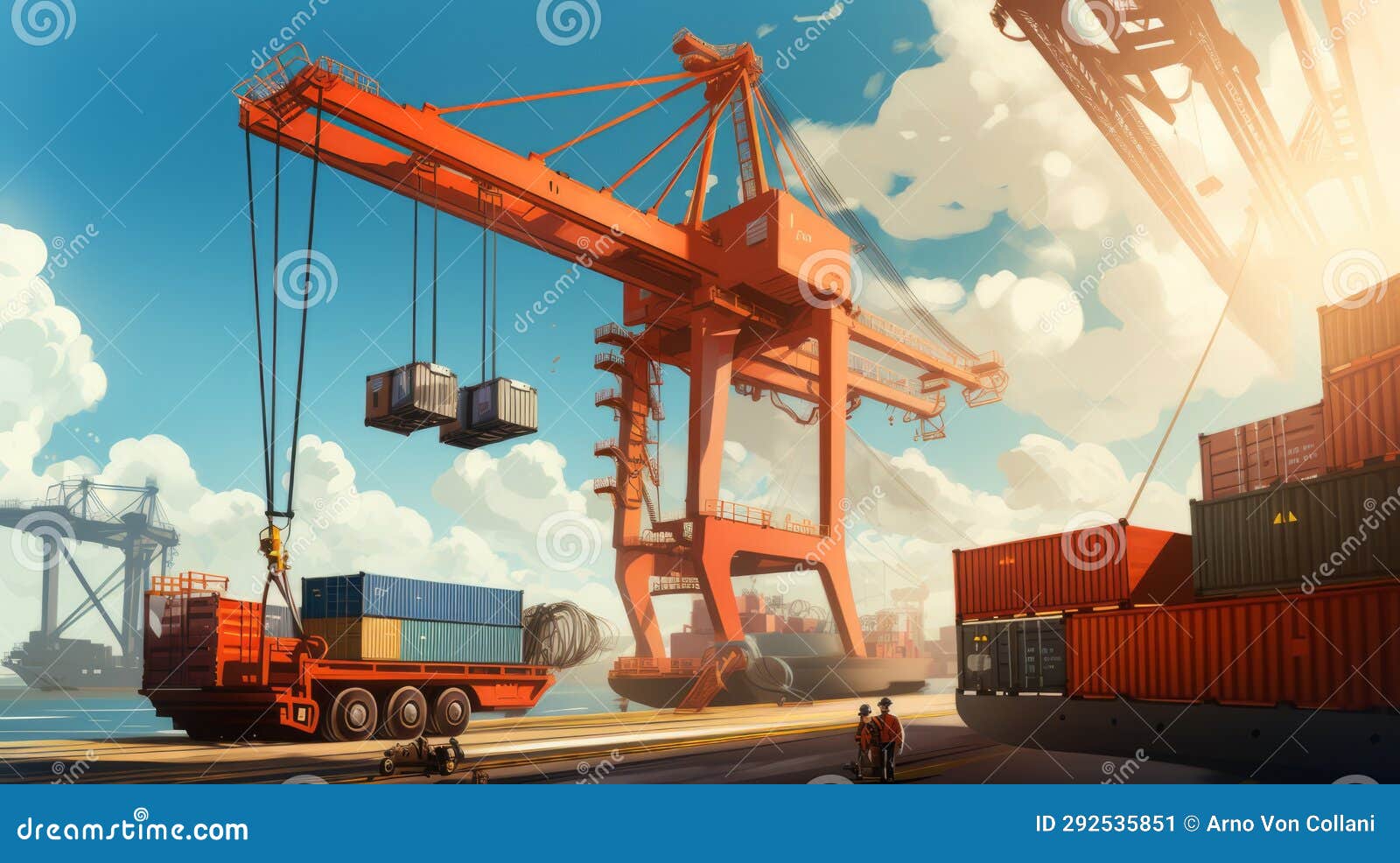 Harbor Hustle: AI-Generated Illustration of Busy Cargo Loading Scene ...