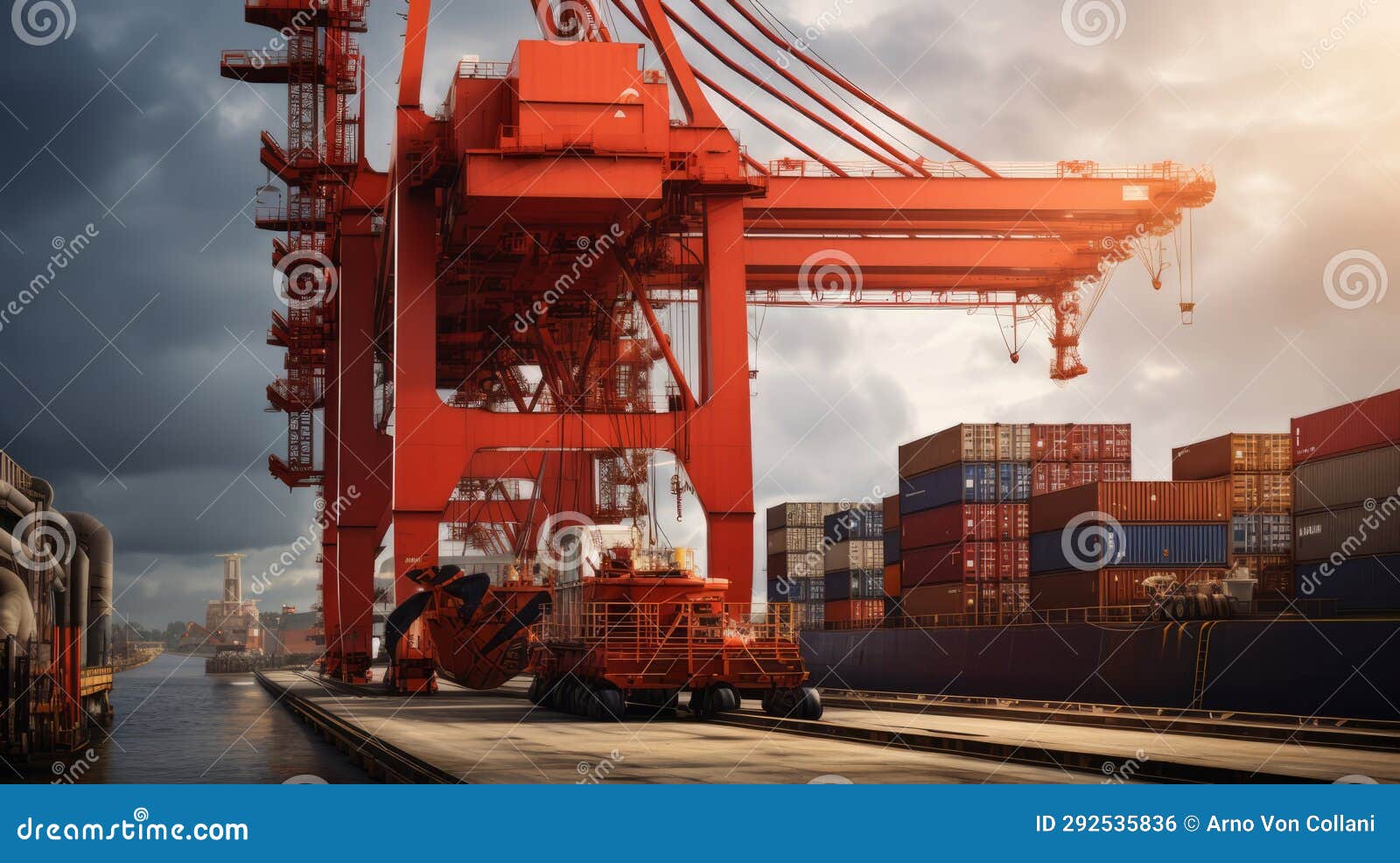 Harbor Hustle: Vibrant Illustration of Cargo Loading at a Seaport Stock ...