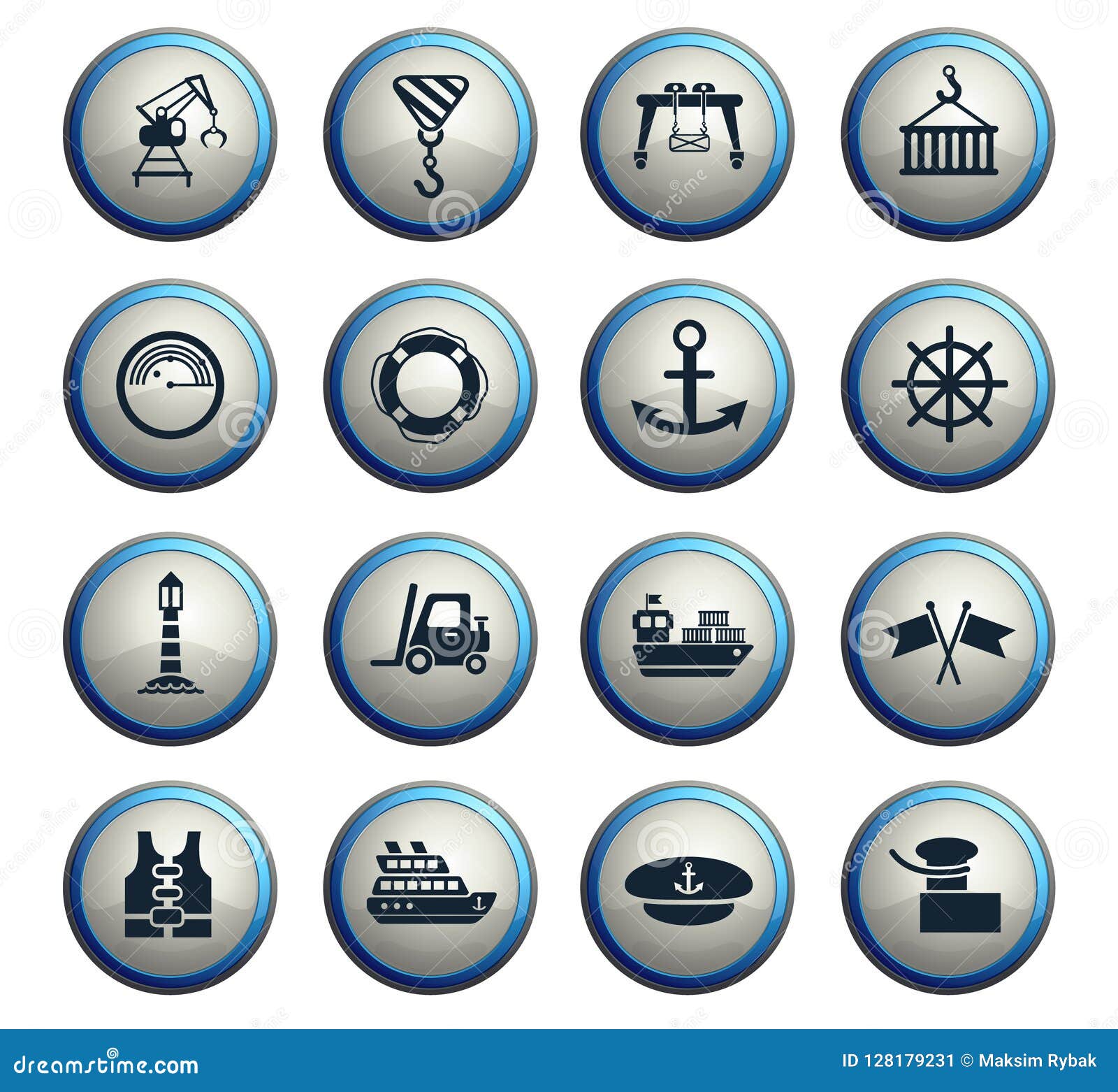 Harbor icon set stock vector. Illustration of vector - 128179231