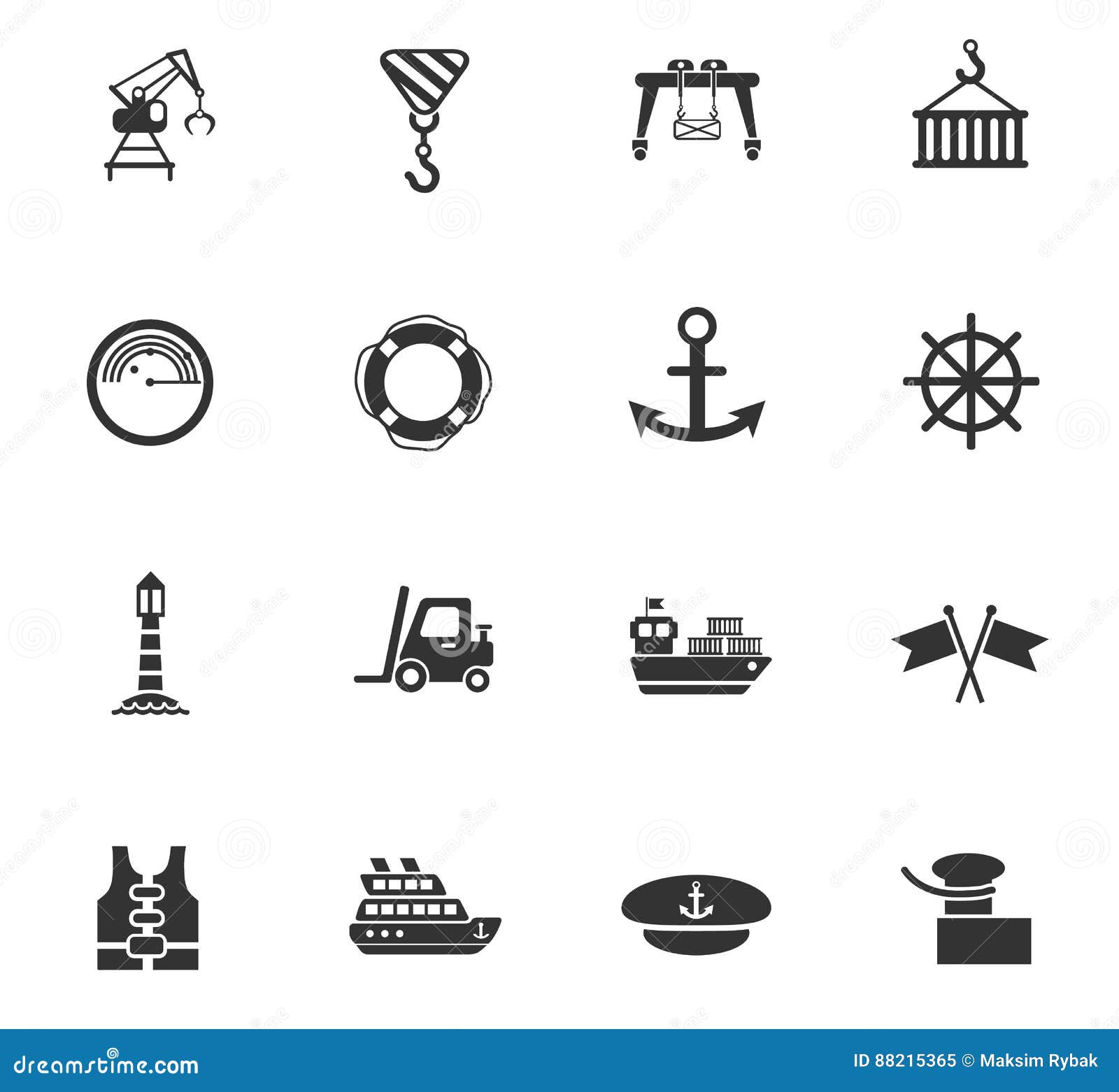 Harbor icon set stock vector. Illustration of symbol - 88215365