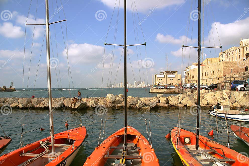 Harbor of Jaffa. stock photo. Image of destination, boat - 12733172