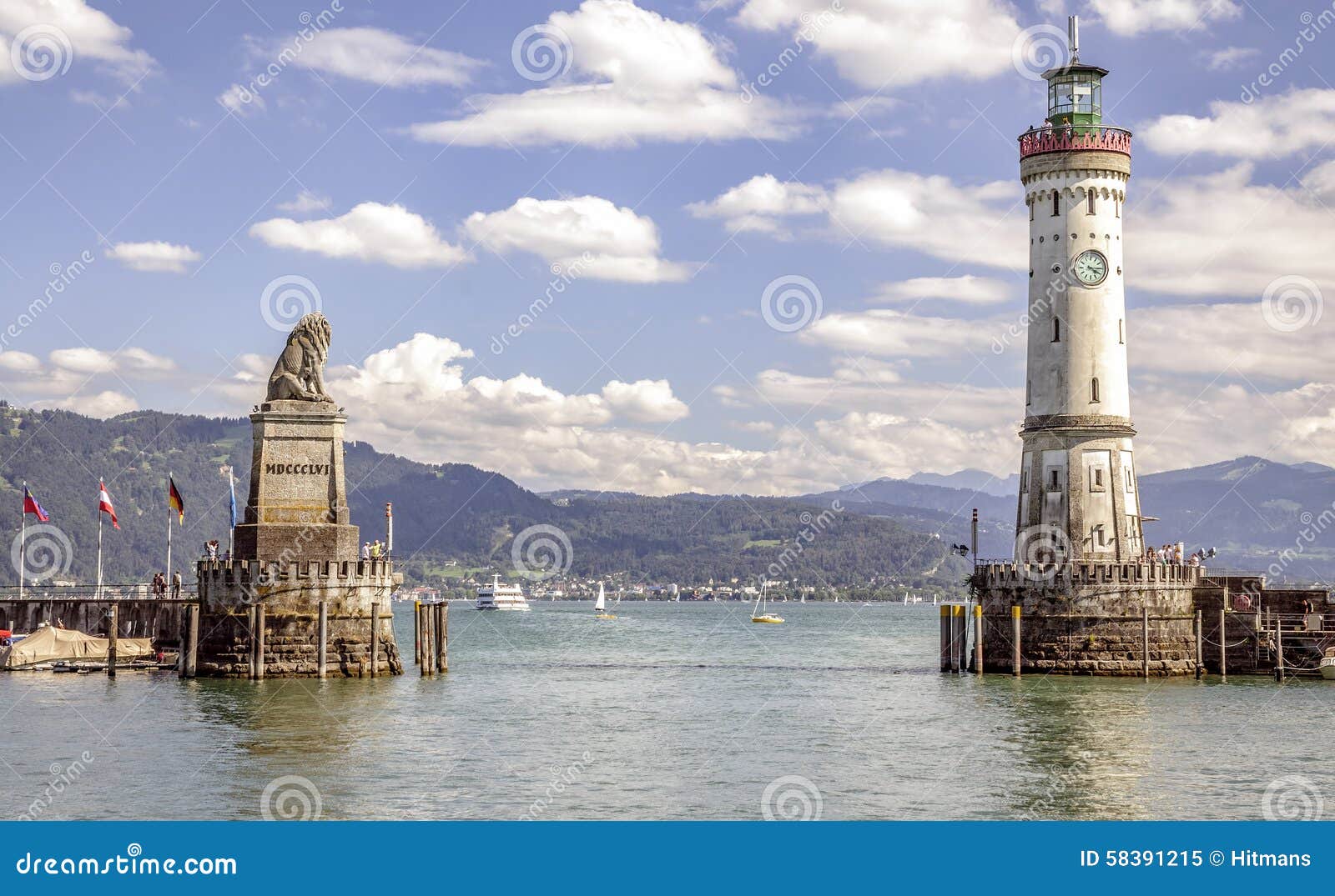 Harbor of Lindau with Lighthouse at Lake Constance in Germany Stock ...
