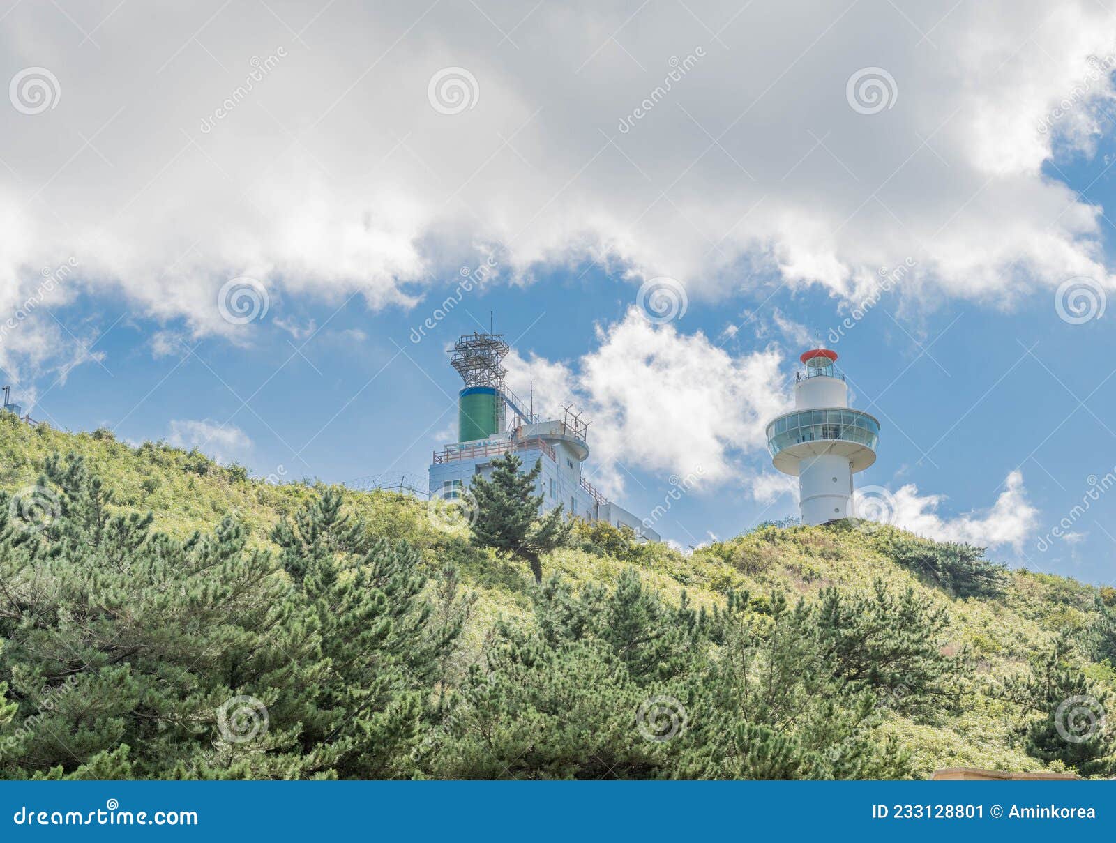 Harbor Master Tower and Lighthouse on Top of Cliff Stock Image - Image ...