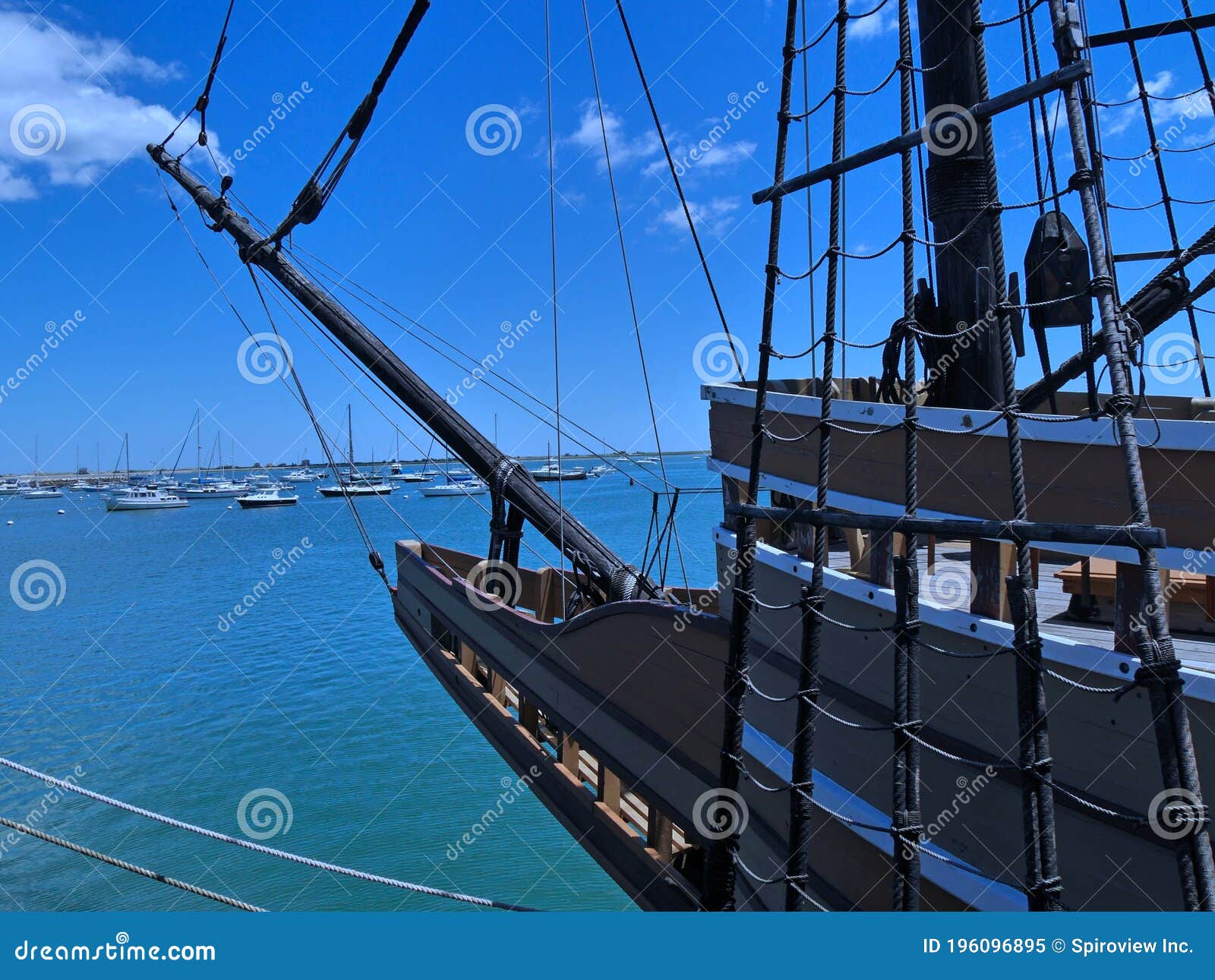 Boats and Rigging of Old Fashioned Sailing Ship Stock Image - Image of ...