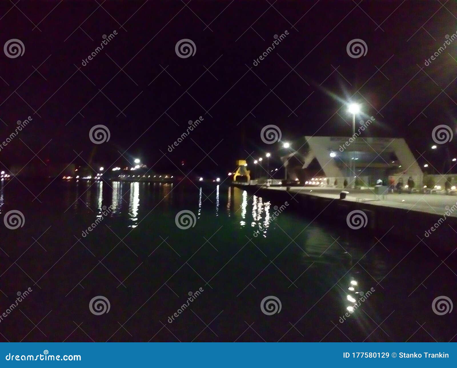Harbor at night stock image. Image of evening, darkness - 177580129