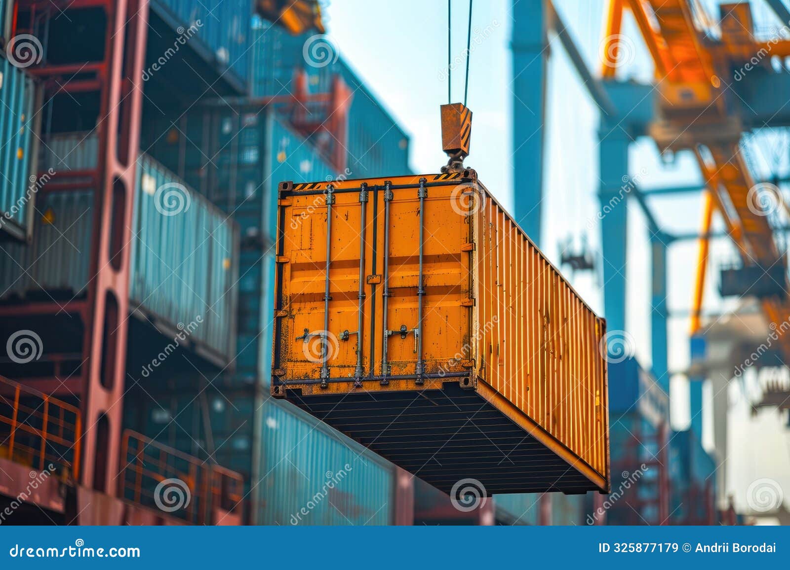 Harbor Operations: Container Lifted by Crane. Stock Illustration ...