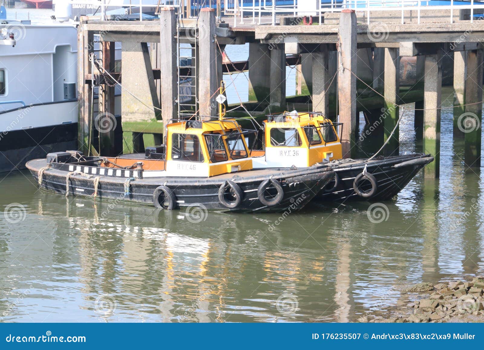 Harbor Pilots Ships Along the Pier in the Port of Rotterdam Editorial ...