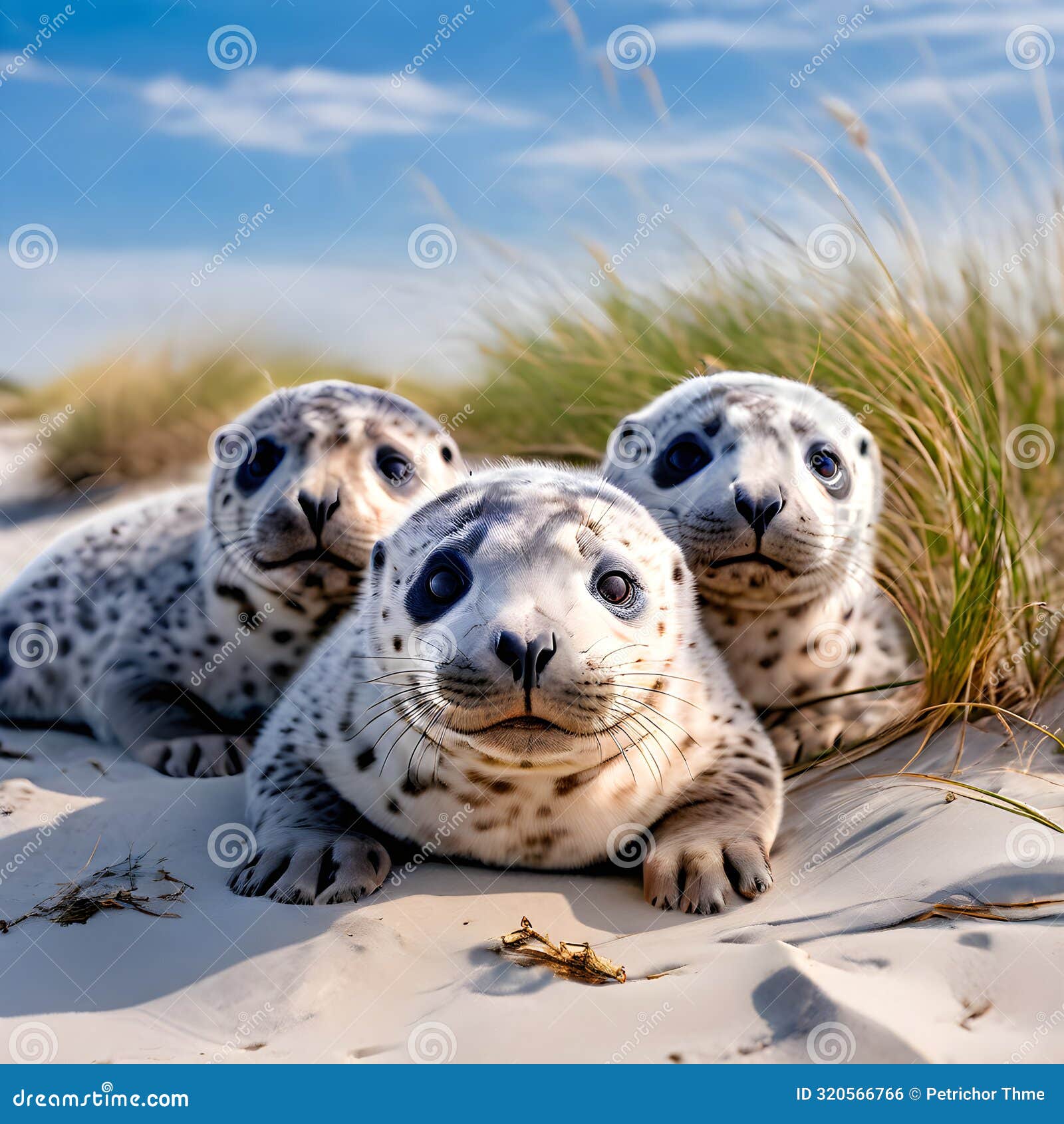 Harbor Seal Pups Resting on the Dunes of Schiermonnikoog Stock Photo ...