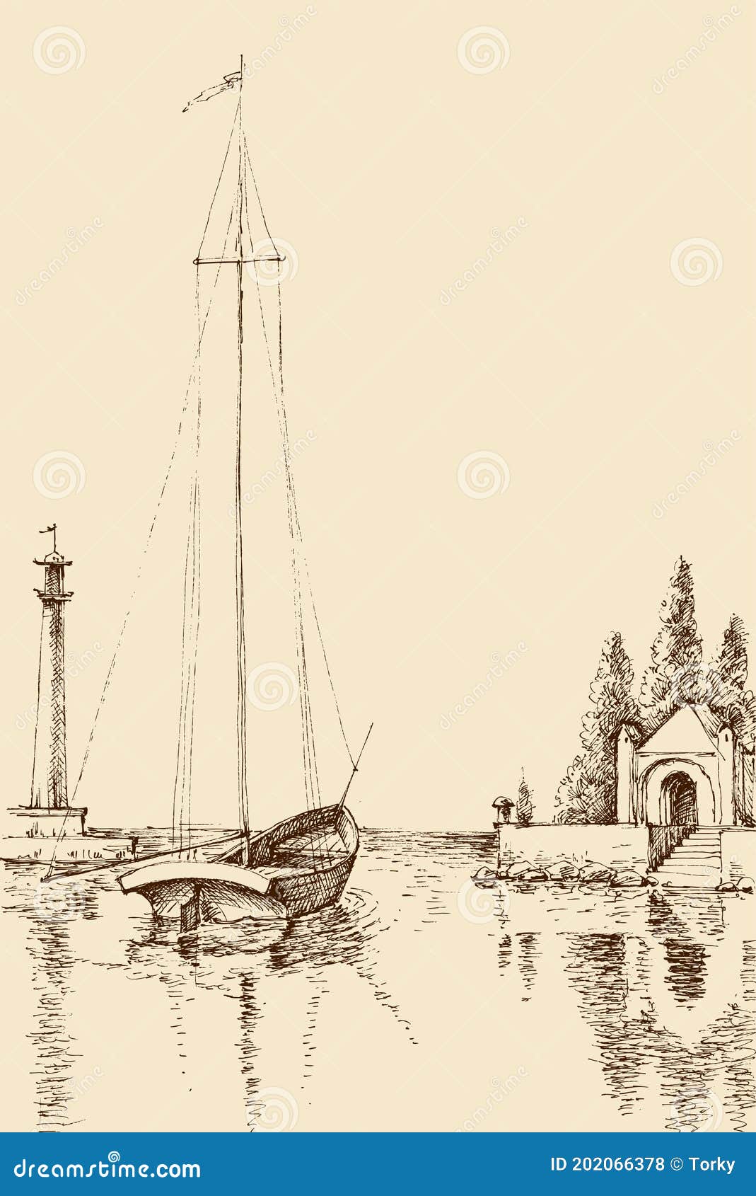 Harbor Sketch Vector Illustration | CartoonDealer.com #45264290