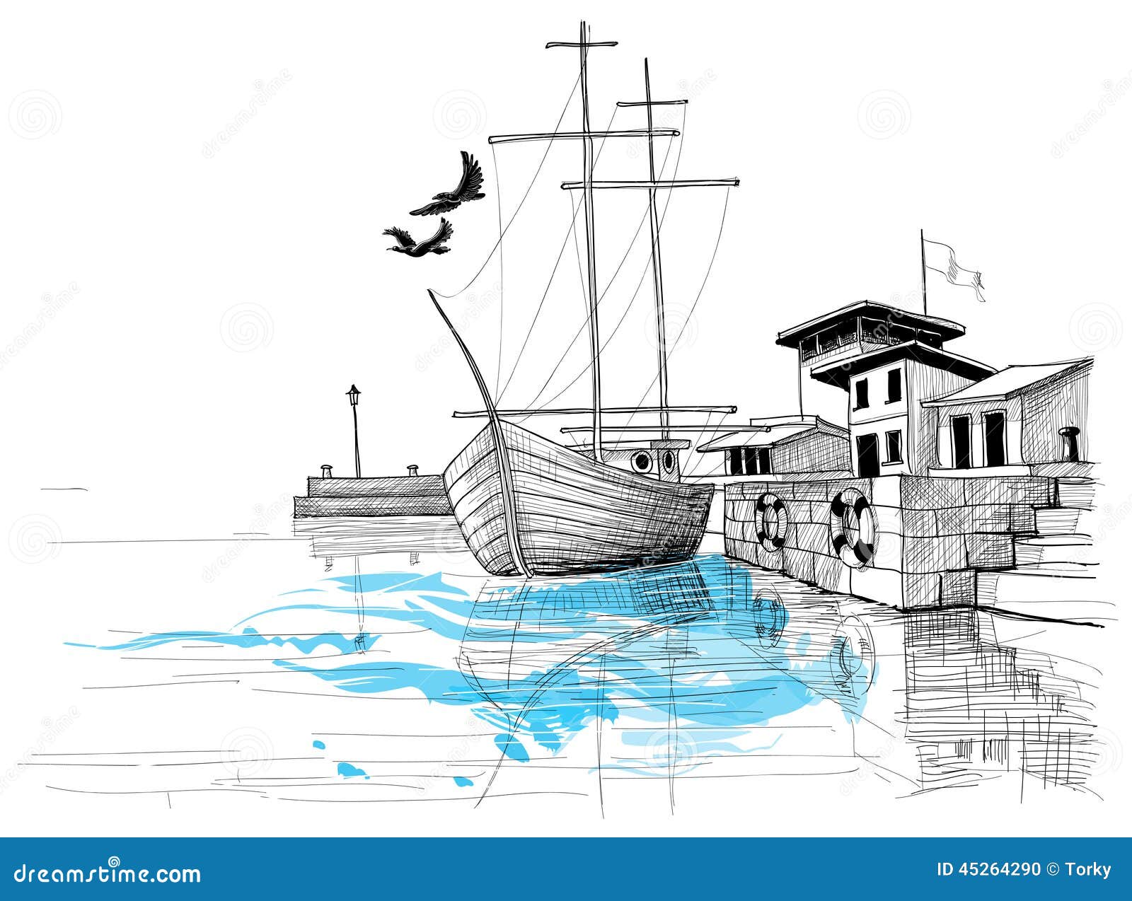 Harbor Sketch Vector Illustration | CartoonDealer.com #45264290