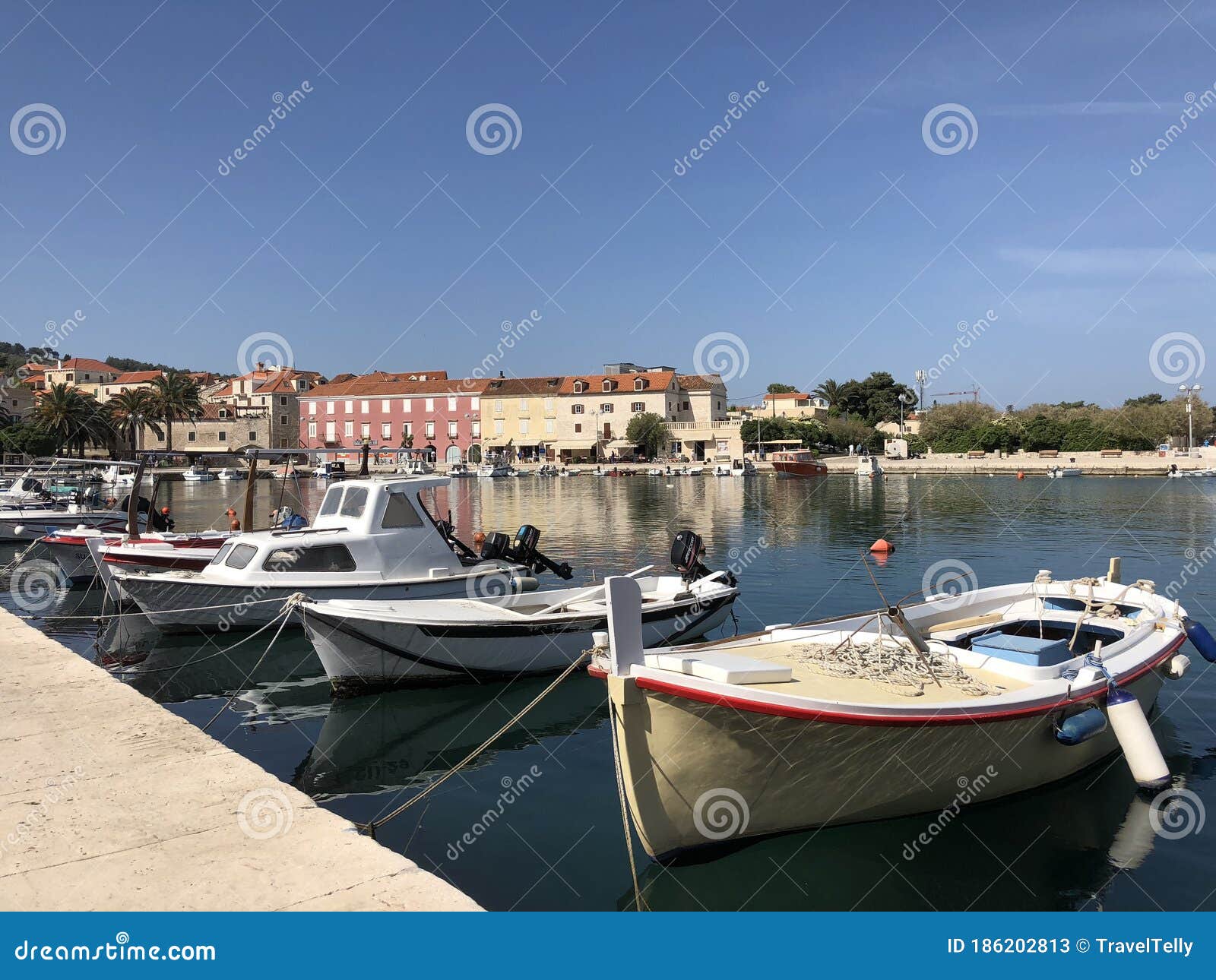 The harbor of Supetar stock image. Image of tower, water - 186202813