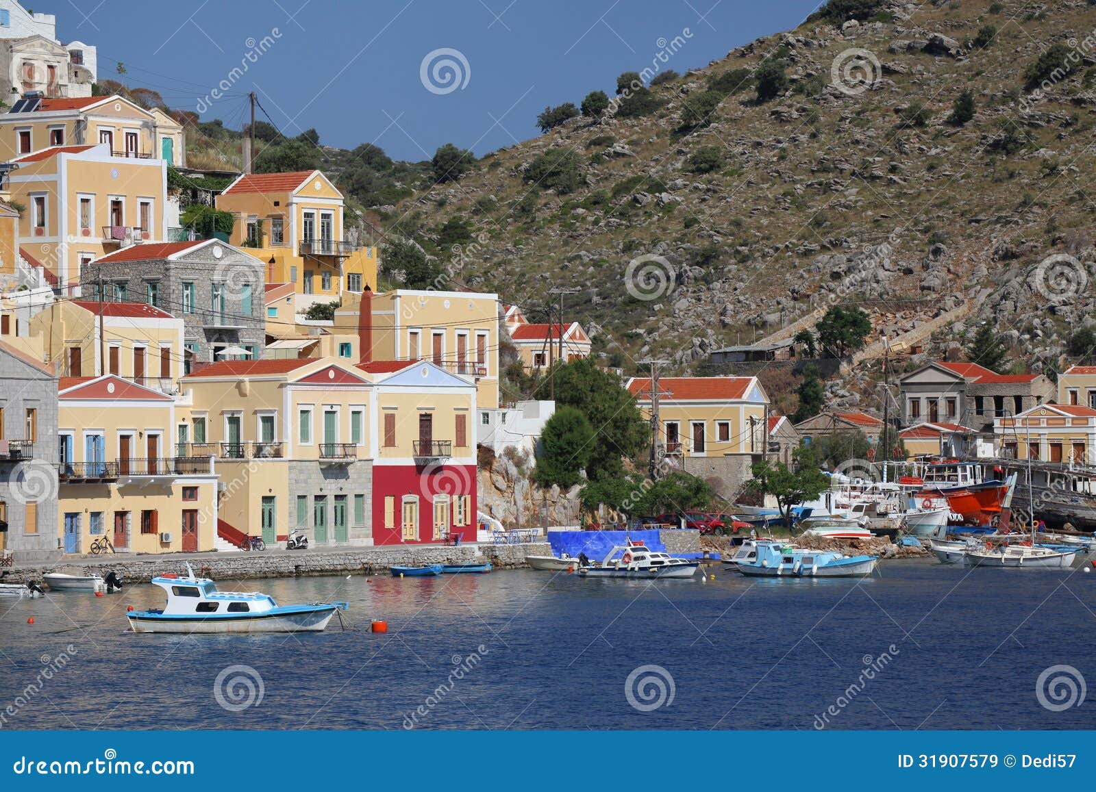 In the Harbor of Symi, Greece Stock Image - Image of island, aegean ...