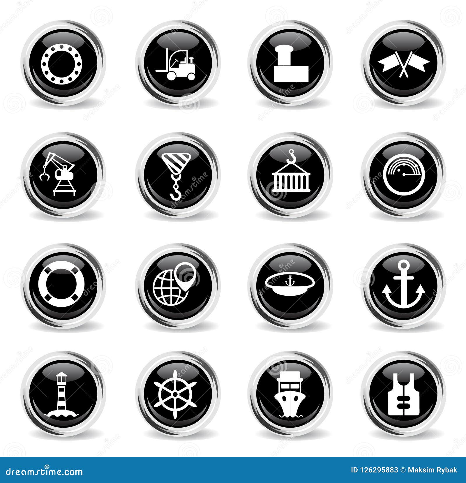 Harbor icon set stock vector. Illustration of ship, wheel - 126295883