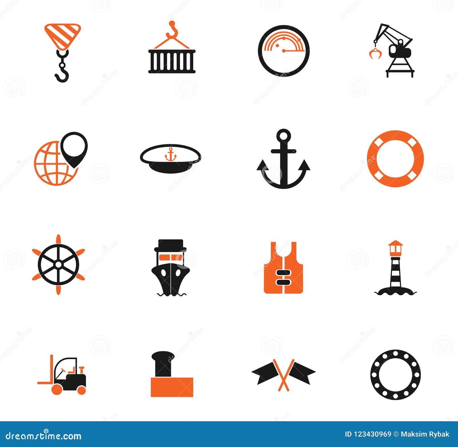 Harbor icon set stock vector. Illustration of steering - 123430969