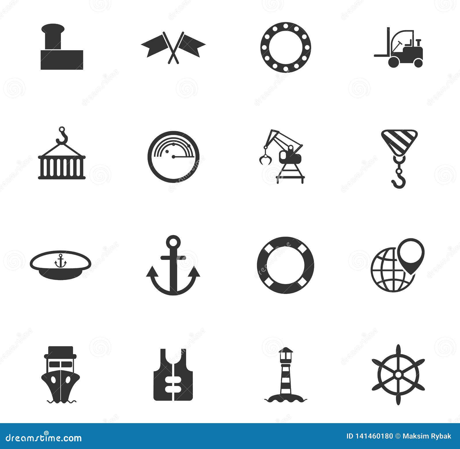Harbor icon set stock vector. Illustration of peak, hook - 141460180