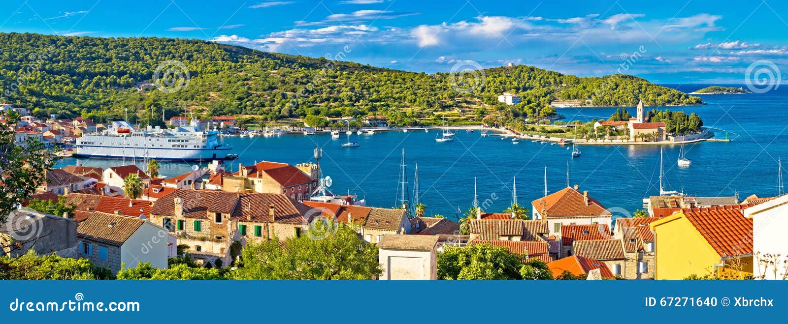 Harbor of Vis Island Panorama Stock Photo - Image of architectural ...