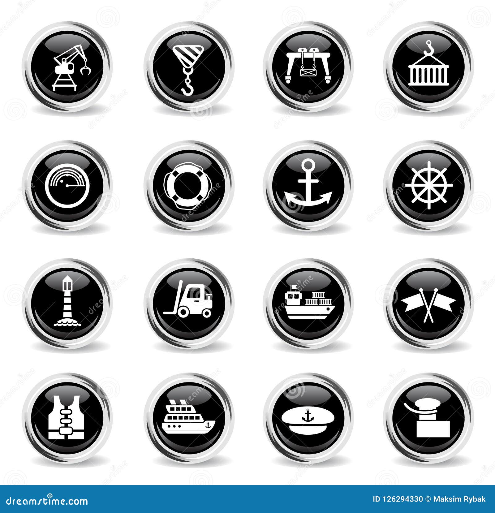 Harbor icon set stock illustration. Illustration of boat - 126294330