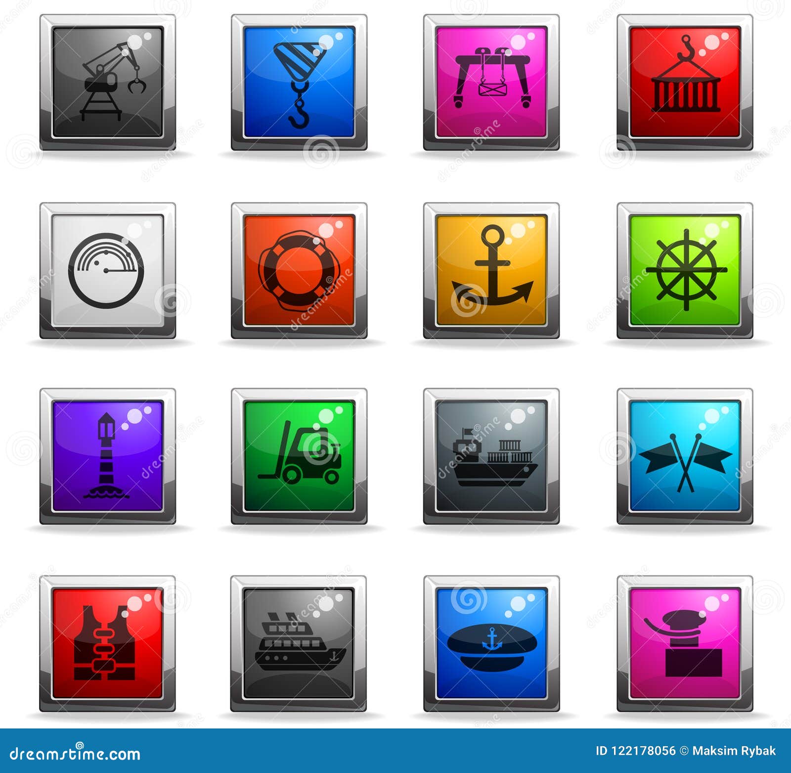 Harbor icon set stock vector. Illustration of mooring - 122178056